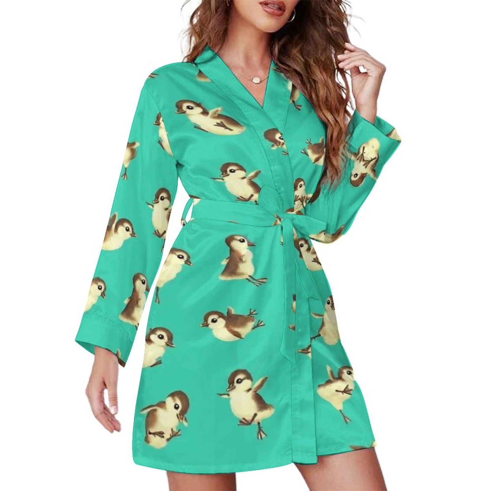 Airborne Baby Ducks Night Robe Long Sleeve V Neck Robe With Belt Women ...