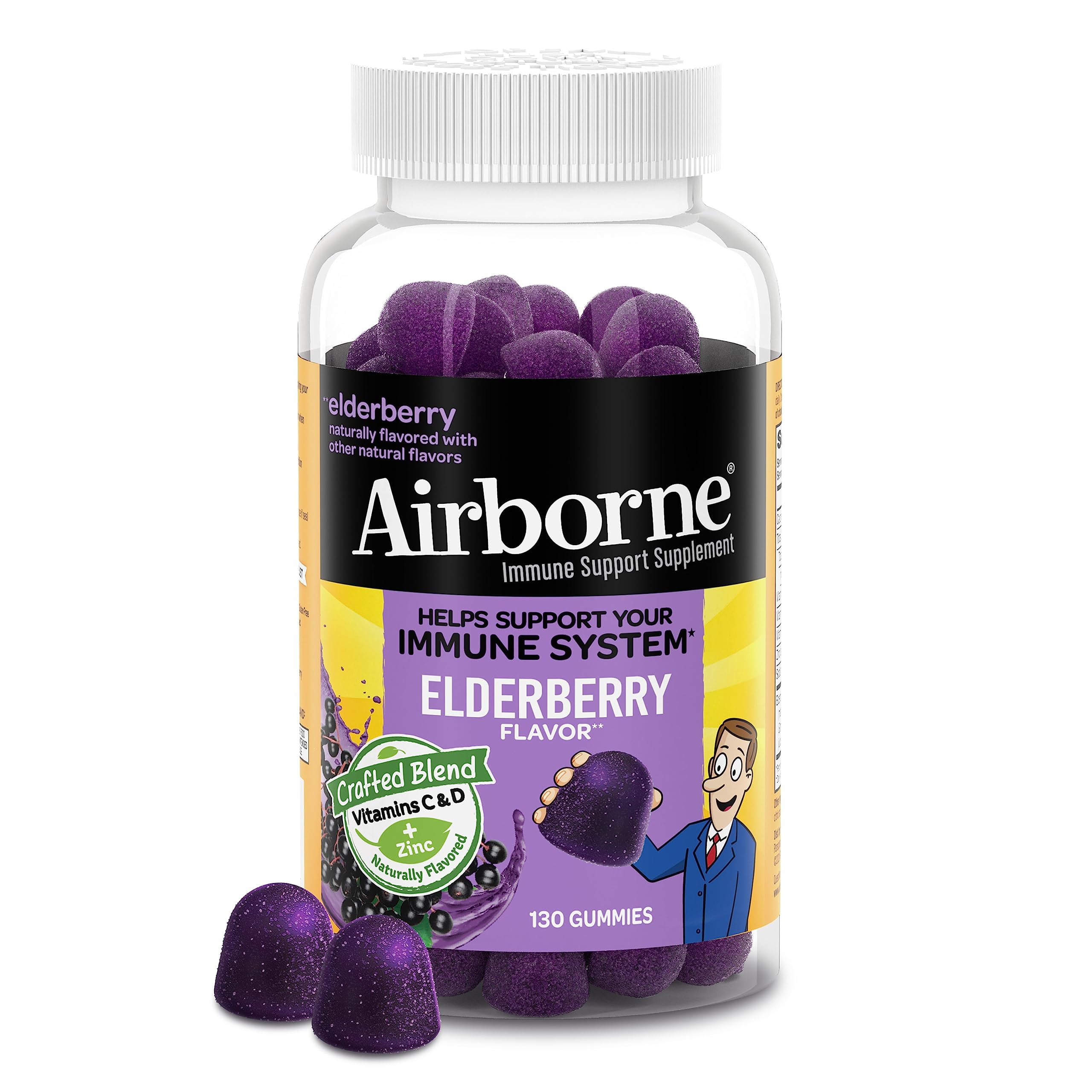 Airborne Elderberry Immunity Gummies, Vitamins & ZINC (130ct), Gluten ...
