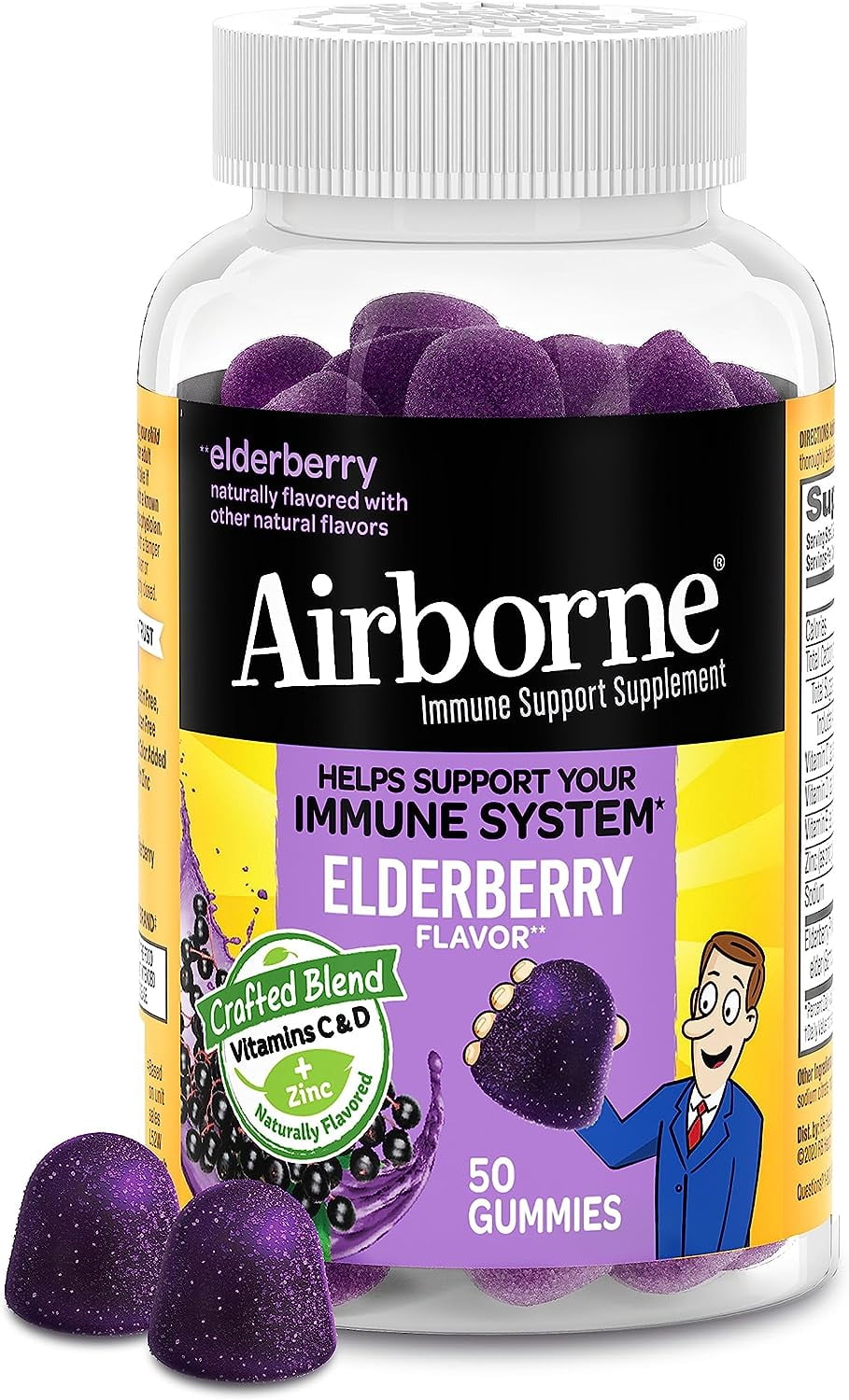 Airborne Elderberry + Zinc & Vitamin C Gummies For Adults, Immune Support Vitamin D & Zinc ...