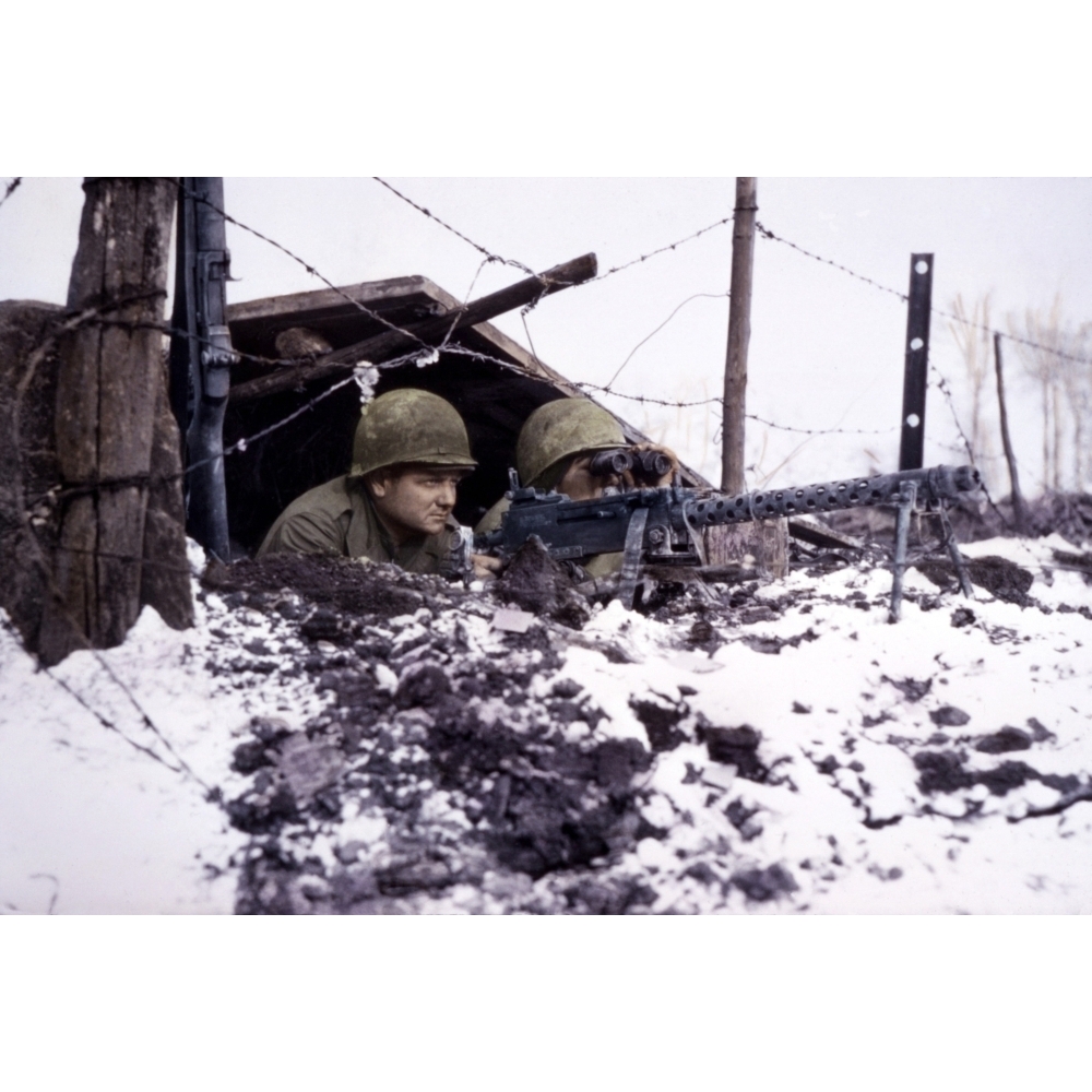 Airborne Infantry In Sheltered Postion With A .30-Caliber Machine Gun ...