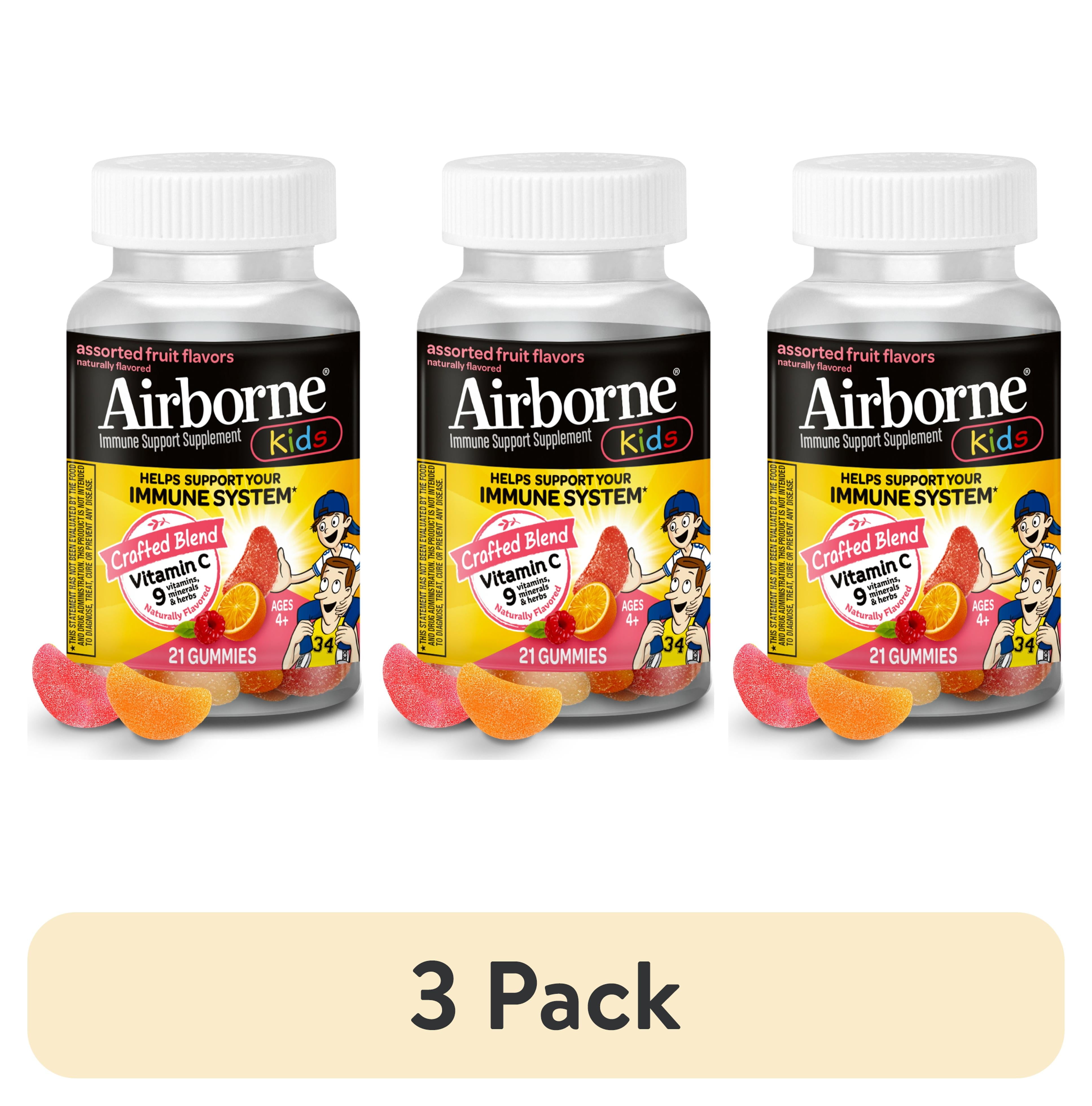 (3 pack) Airborne Kids 500mg Vitamin C Immune Support Gummies ...