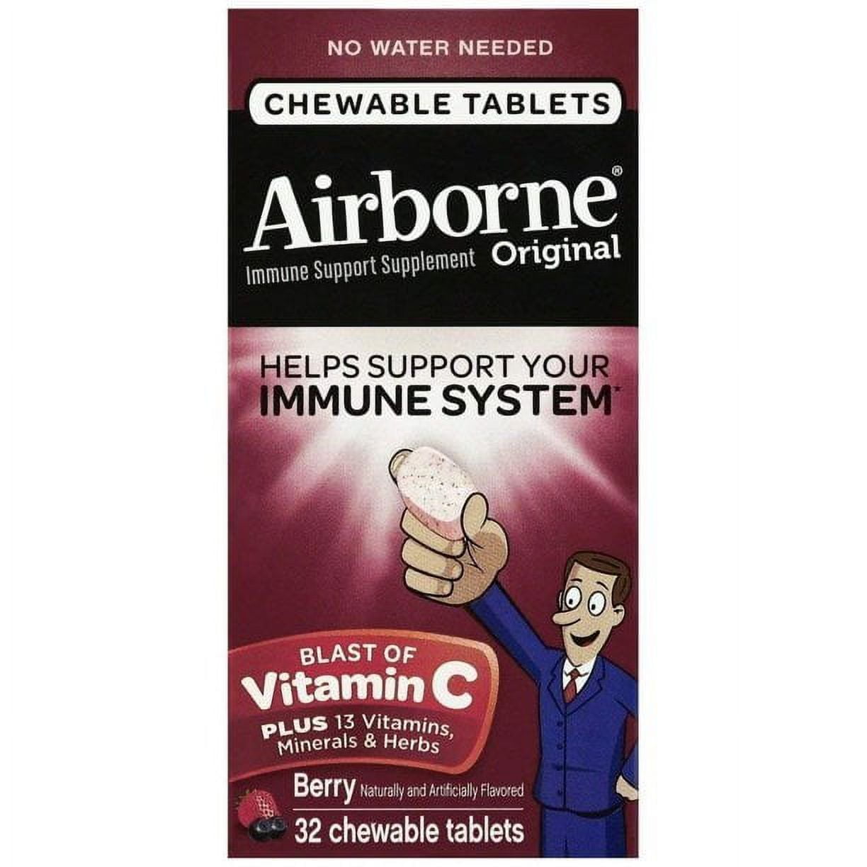 Airborne Original Vitamin C w/ Minerals & Herbs, Berry Flavor, 32ct, 4 ...