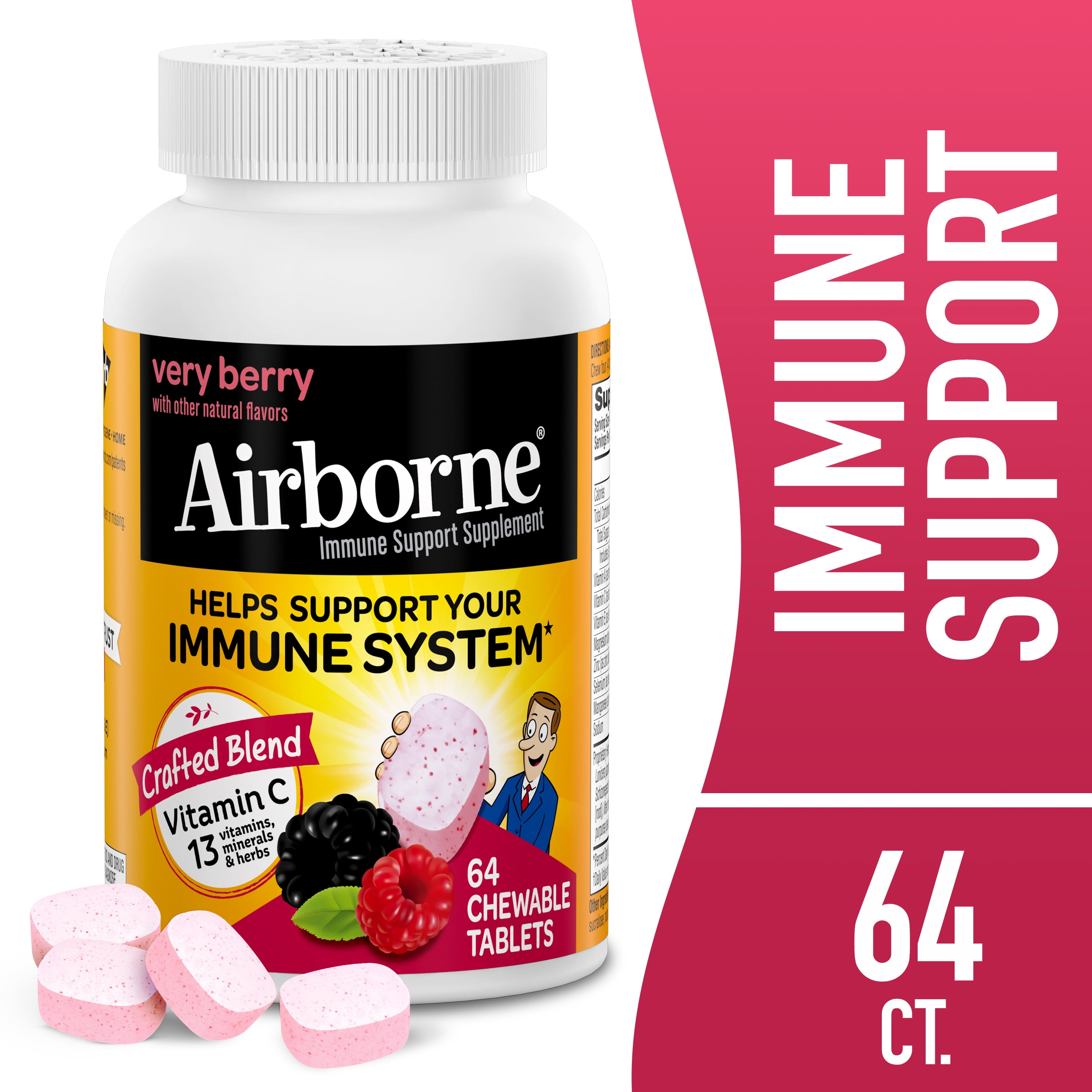 (2 pack) Airborne 1000mg Vitamin C Immune Support Chewable Tablets ...