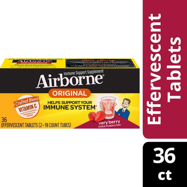 Airborne Very Berry Effervescent Tablets, 36 count - 1000mg of Vitamin ...