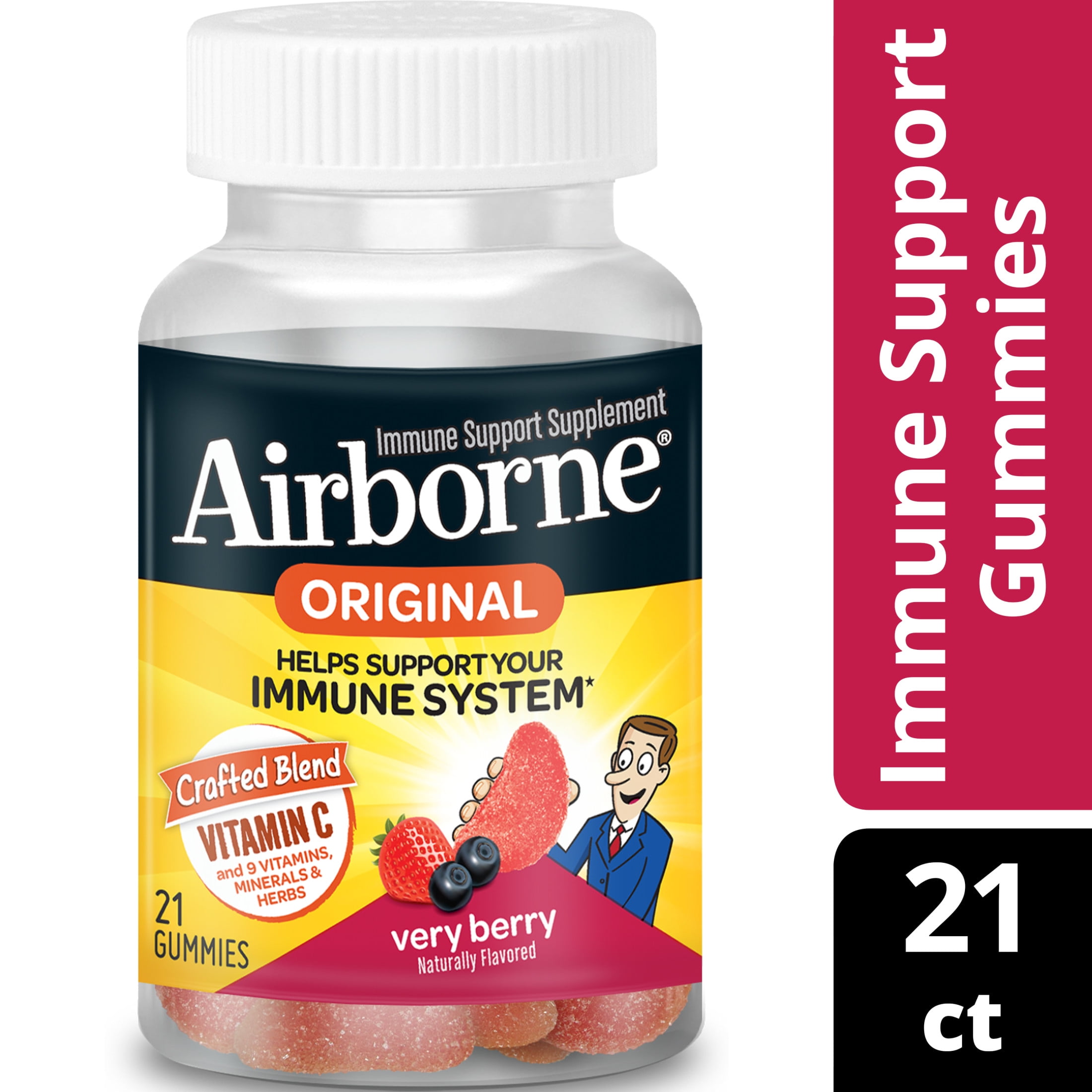 Airborne Very Berry Flavored Immunity System Support Gummies, 21 count ...