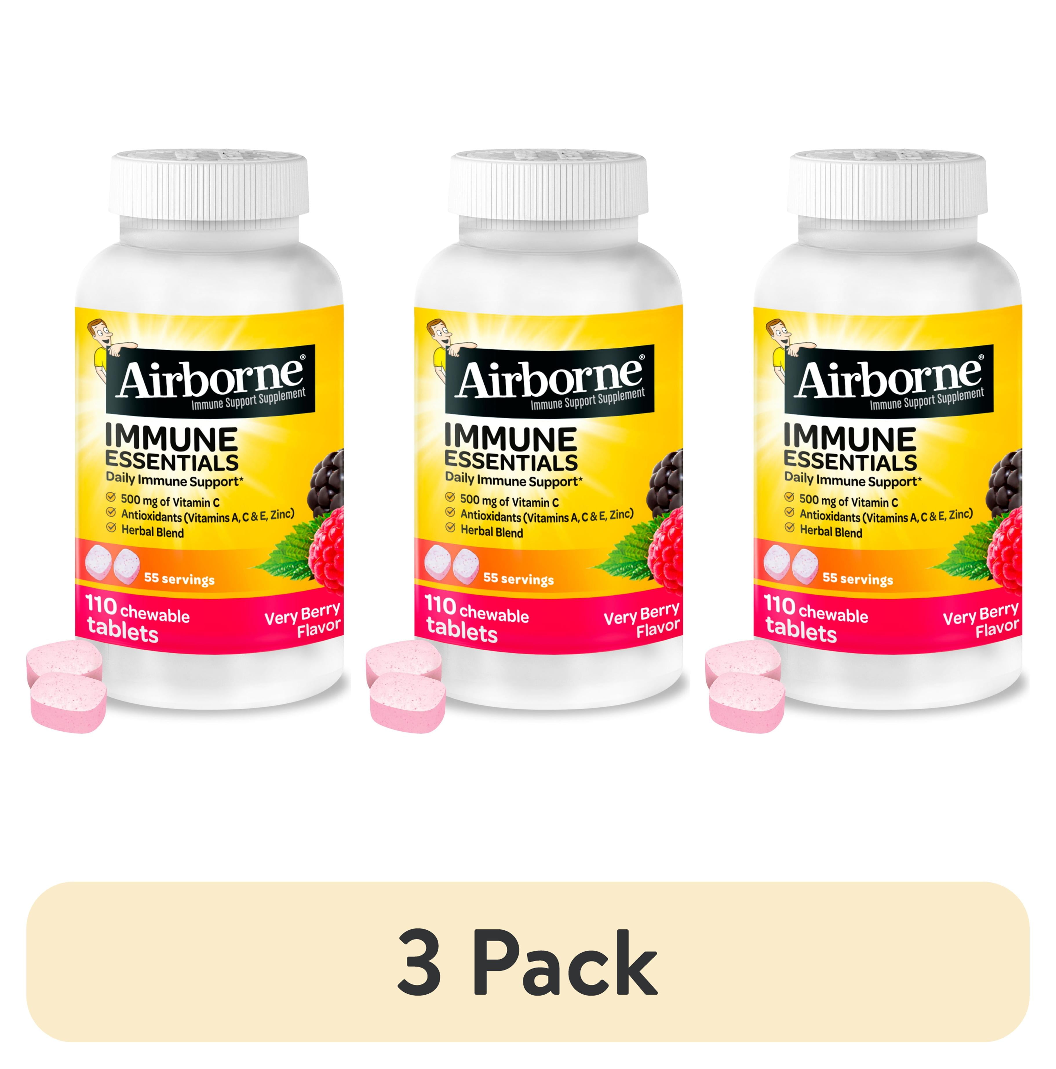 (3 pack) Airborne Vitamin C Immune Essentials Chewable Tablets, Very ...