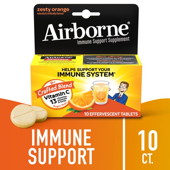 Airborne Zesty Orange Effervescent Tablets, 10 count - 1000mg of ...