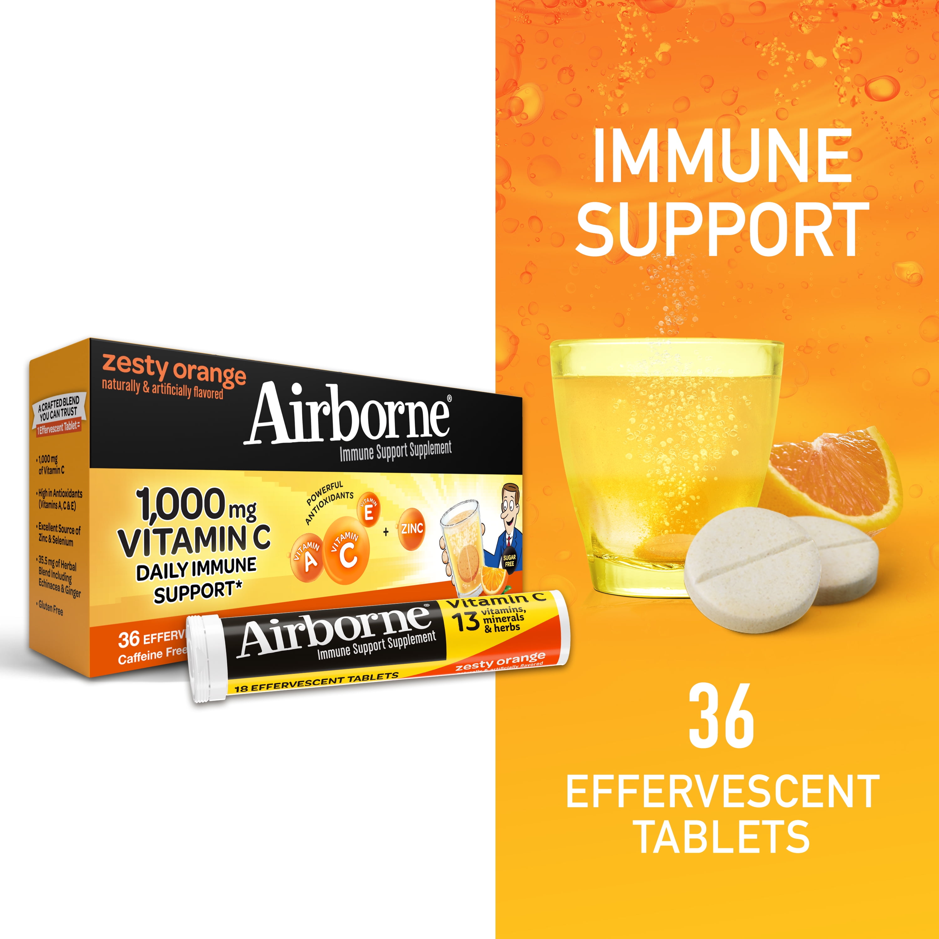 Airborne Vitamin C 1000mg with Zesty Orange Effervescent Tablets ...