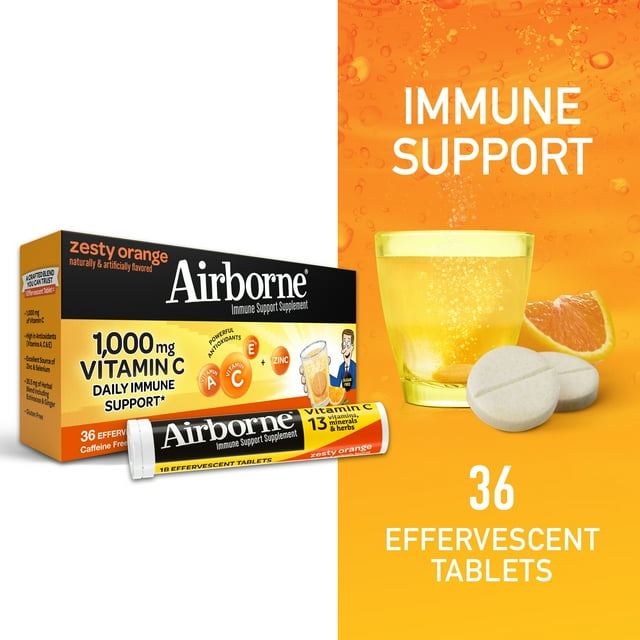 Airborne Zesty Orange Effervescent Tablets, 36 count - 1000mg of ...