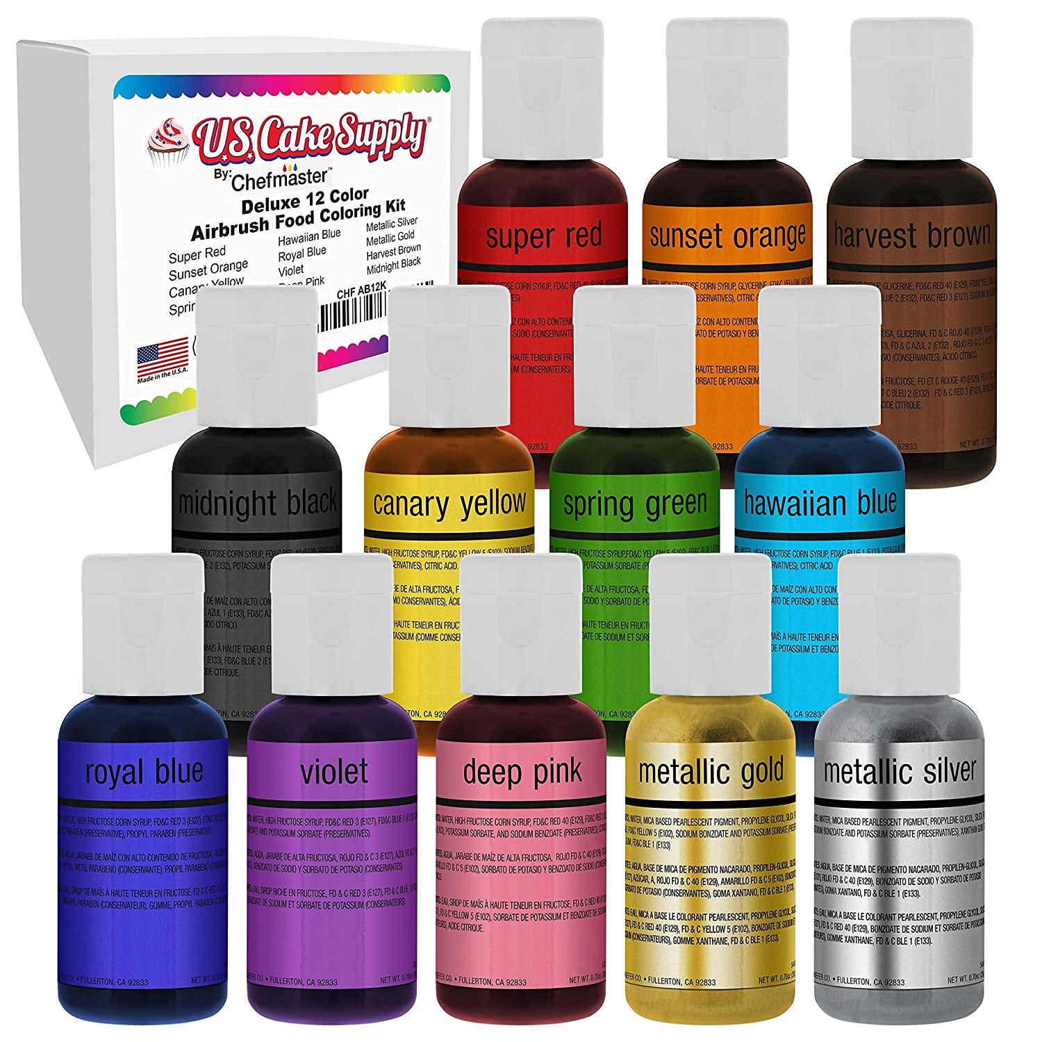 Airbrush Cake Color Set - The 12 Most Popular Colors In 0.7 Fl. Oz ...