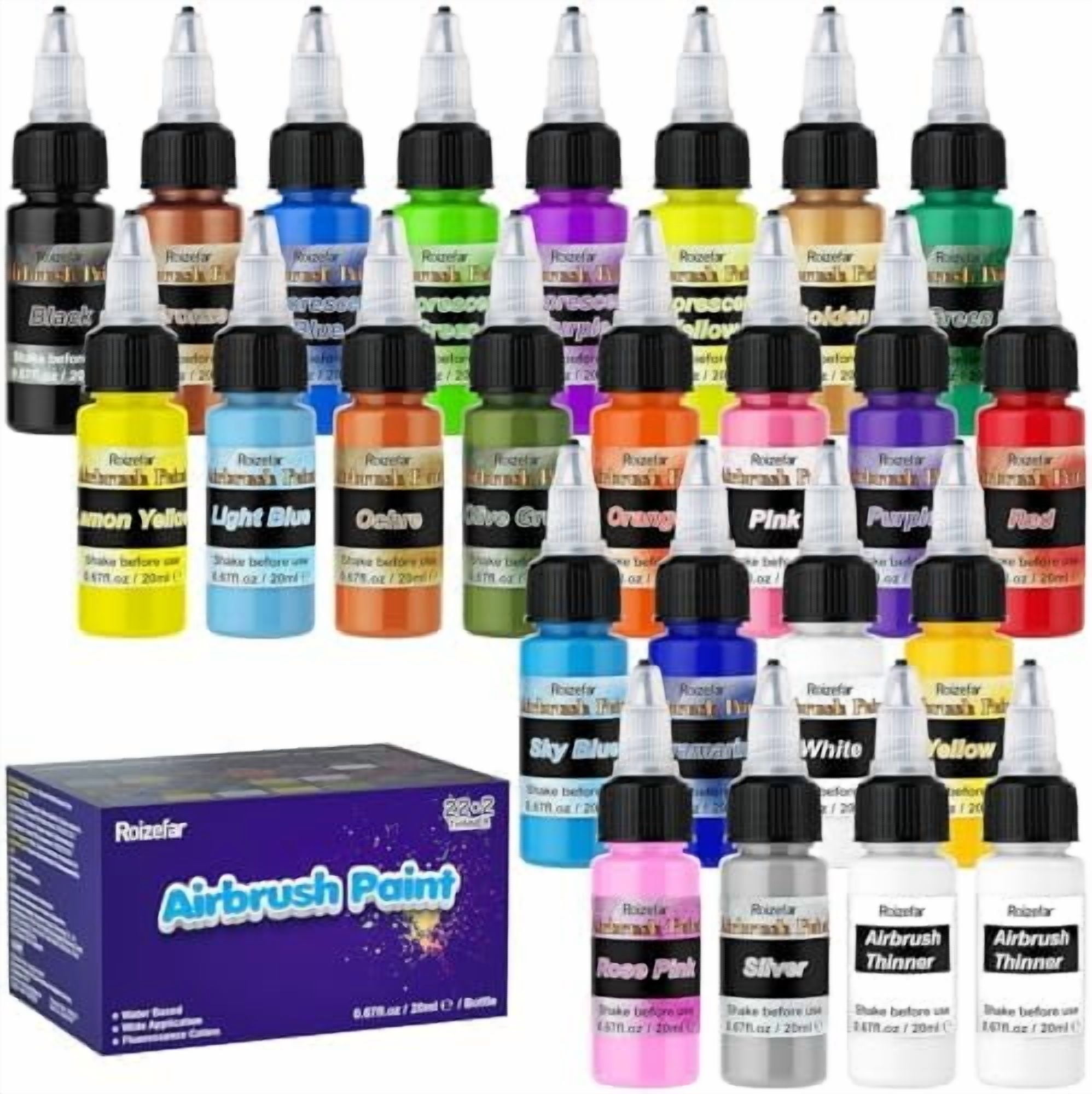 Airbrush Paint, 22 Colors with 2 Thinner Airbrush Paint Set, Water ...