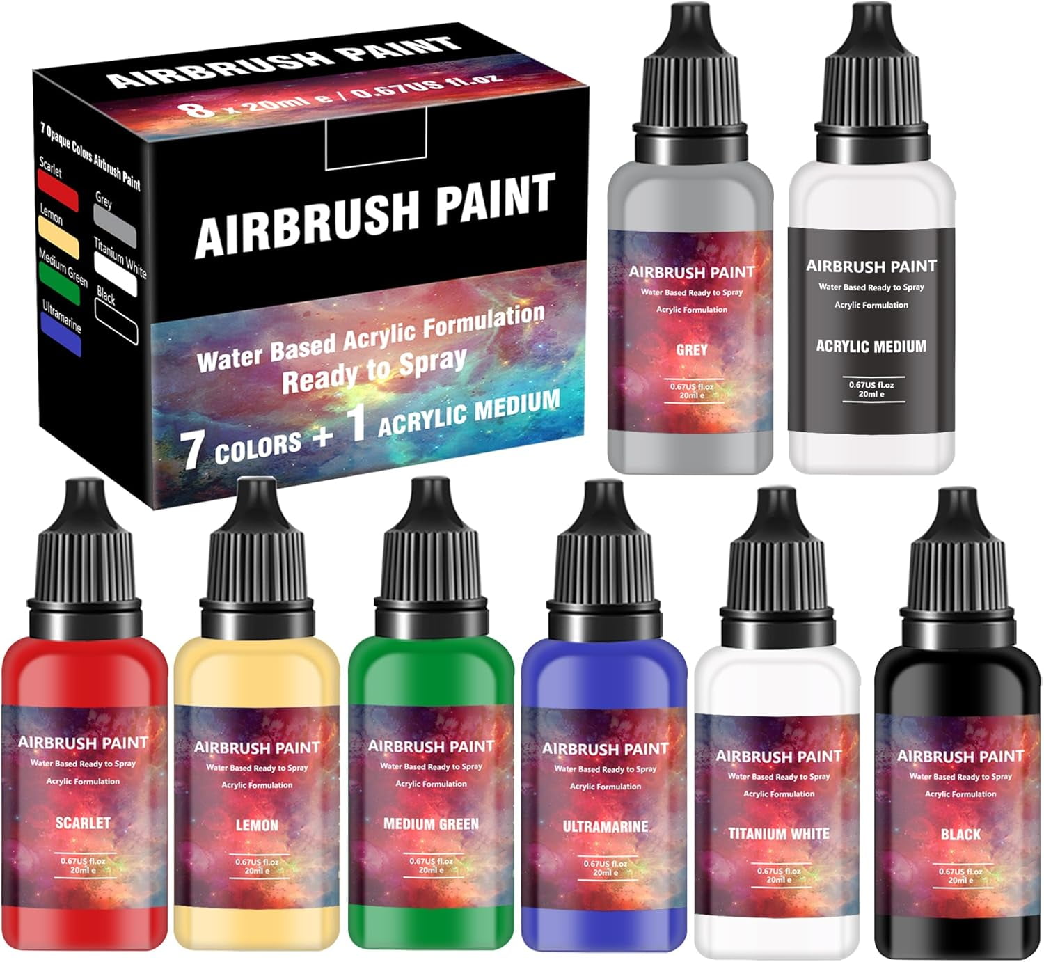 Airbrush Paint - 7 Colors Airbrush Paint Set with 1 Tinner, Plastic ...