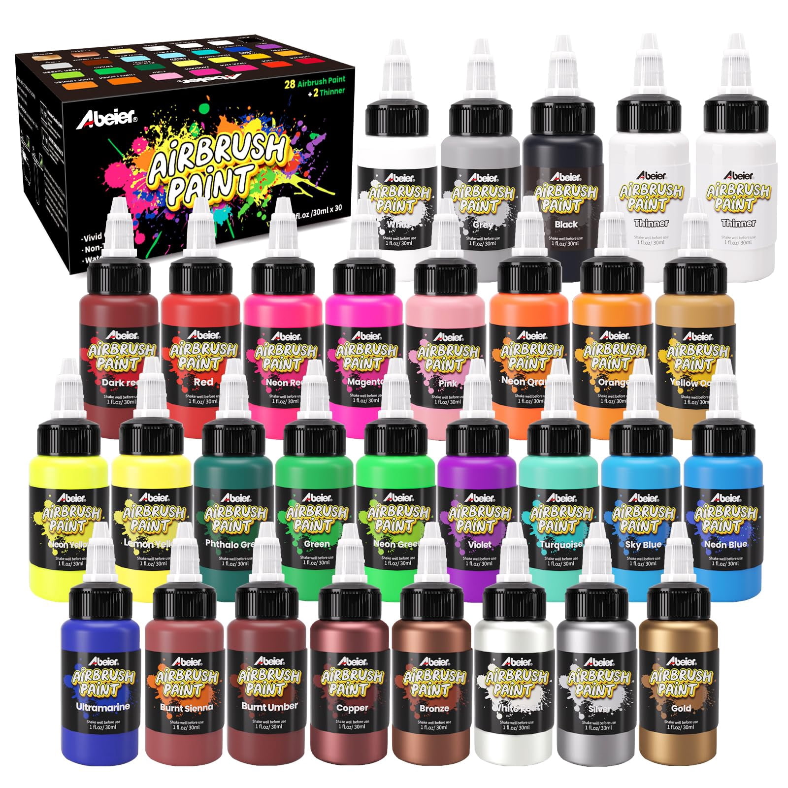 Airbrush Paint Set 28 Colors 1 Oz with 2 Thinners Ready Spray - Walmart.com