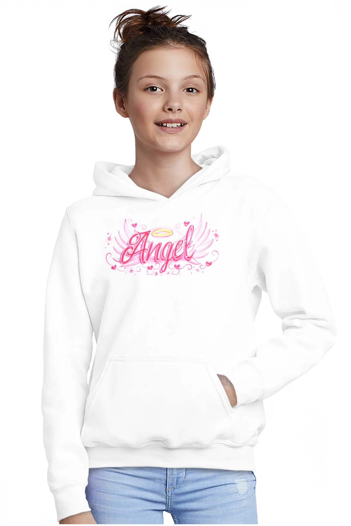 Airbrushed Angel Wings Halo Hearts Kids Hoodie Sweatshirt Girls Teen ...