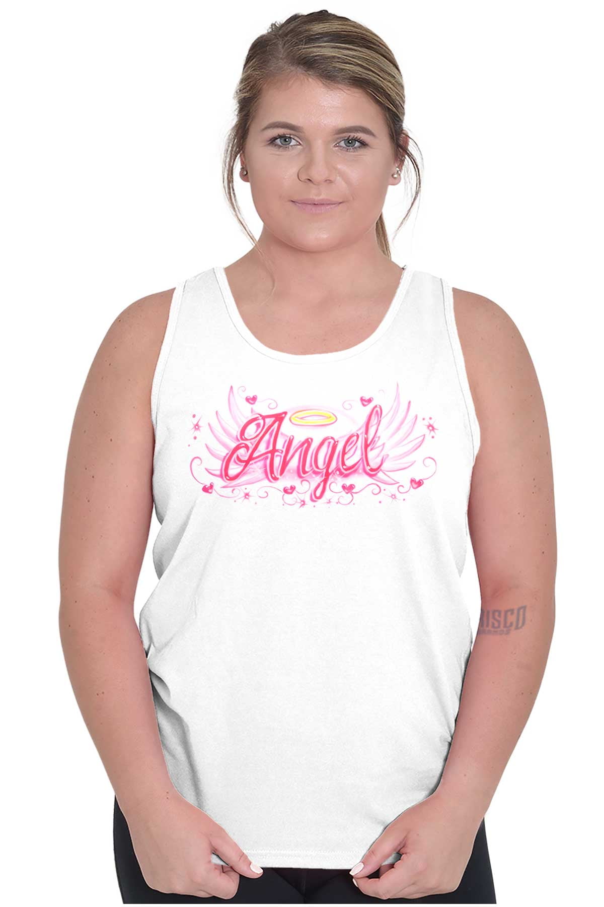 Airbrushed Angel Wings Halo Hearts Tank Top Tee Shirt Women Brisco ...