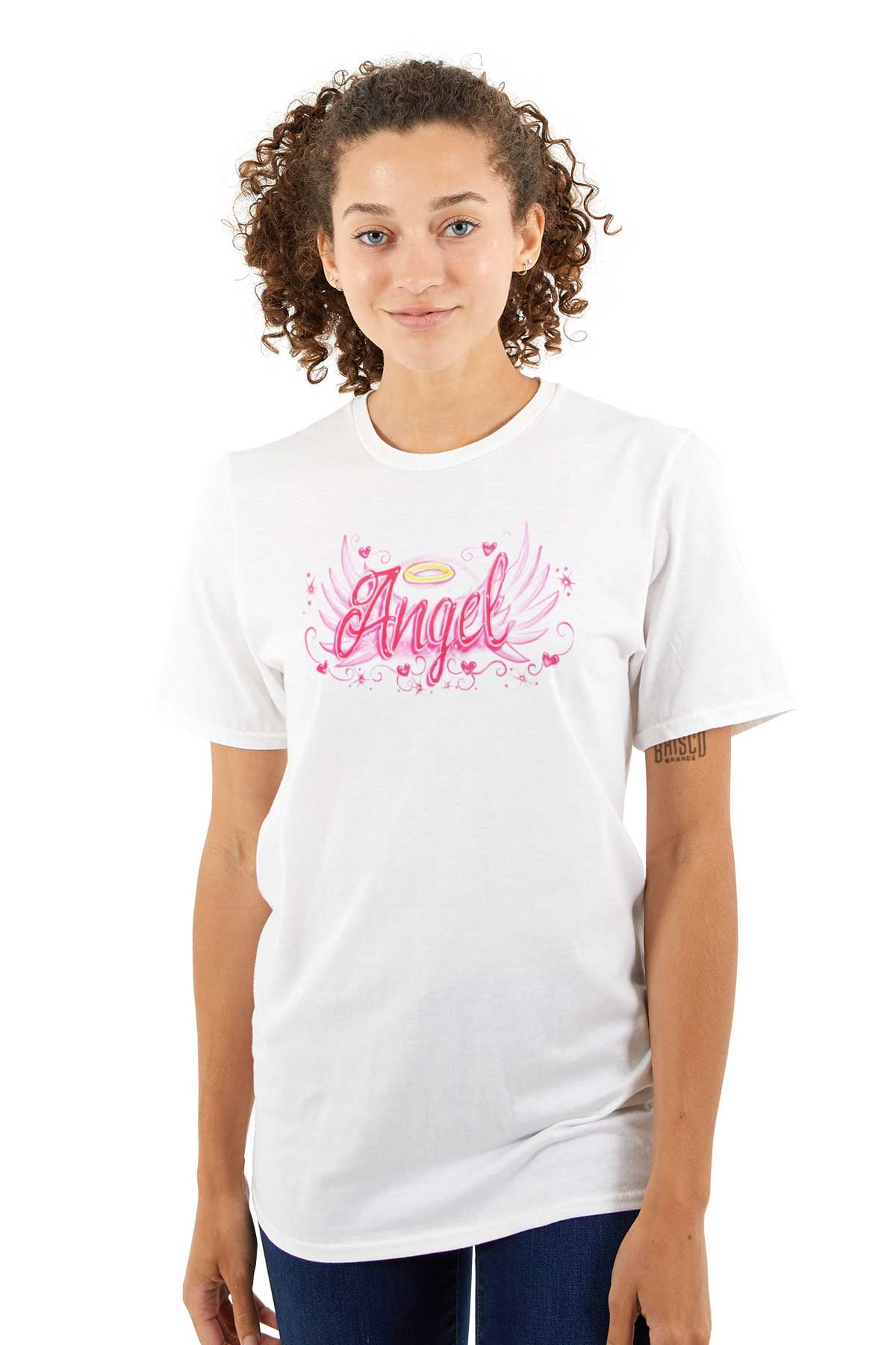 Airbrushed Angel Wings Halo Hearts Women's Graphic T Shirt Tees Brisco ...