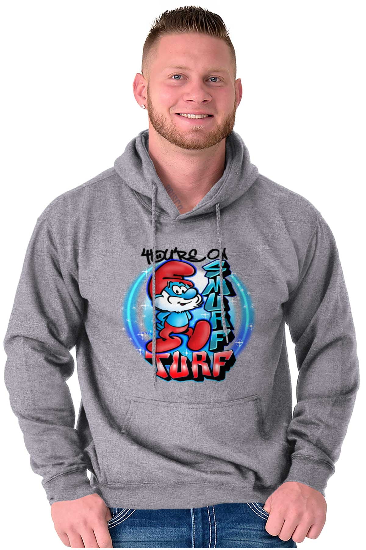 Airbrushed Cartoon Your on Smurf Turf Men Big & Tall Graphic Hoodie ...