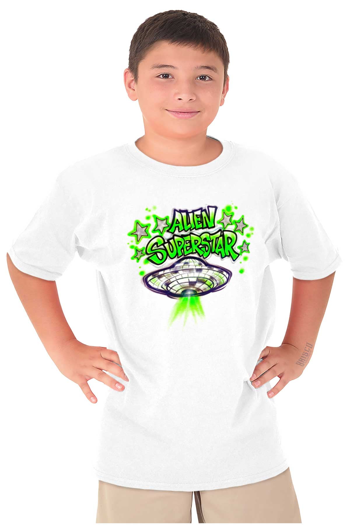 Airbrushed Space UFO Alien Superstar Crewneck T Shirts Boy Girl Teen ...