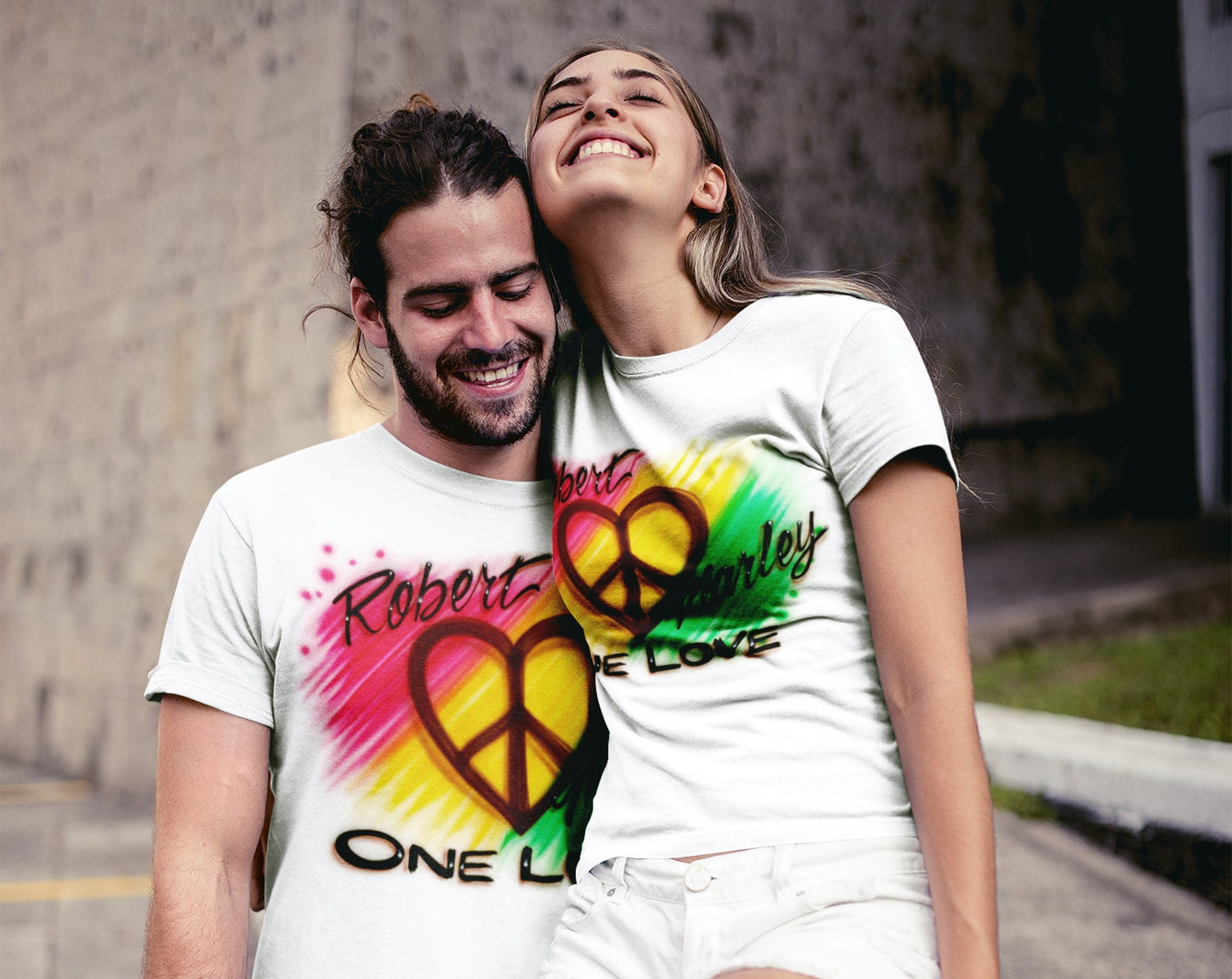 Airbrushed Tshirt Couples One Love Design 2 Names - Walmart.com