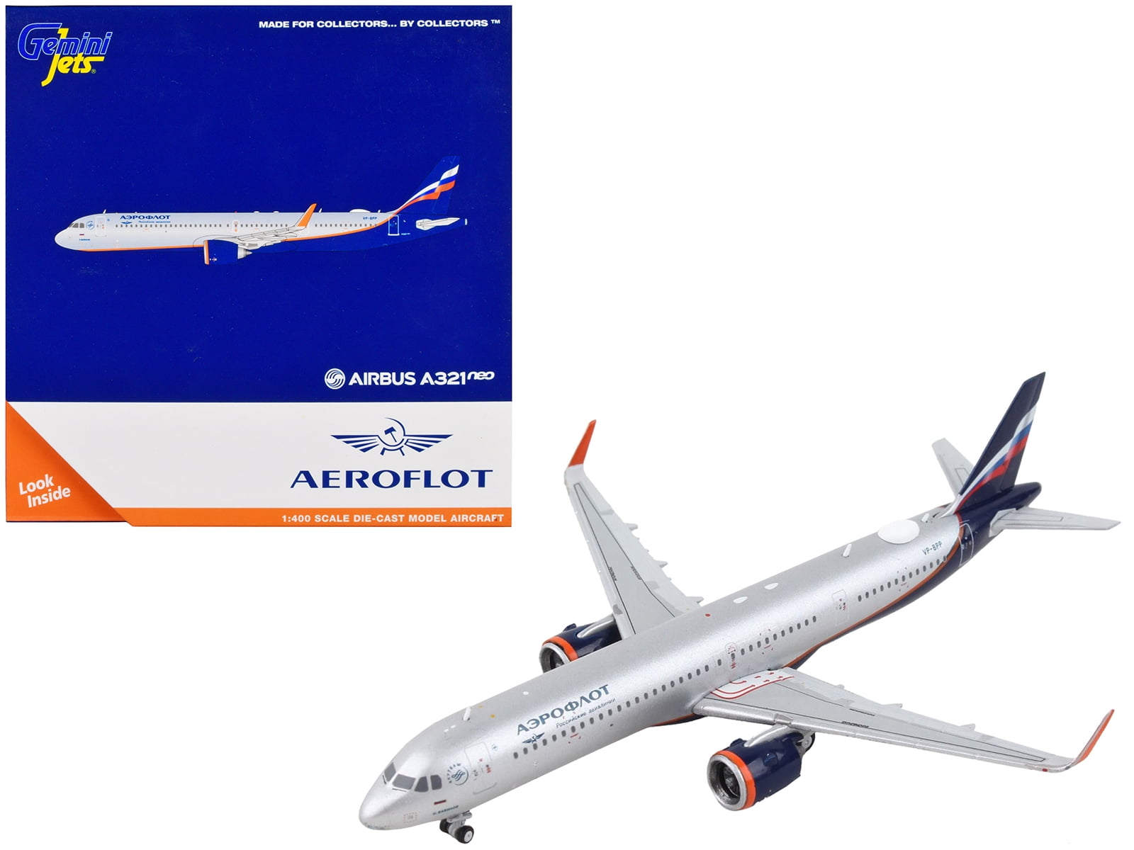 Airbus A321neo Commercial Aircraft "Aeroflot" Silver Metallic with Dark ...