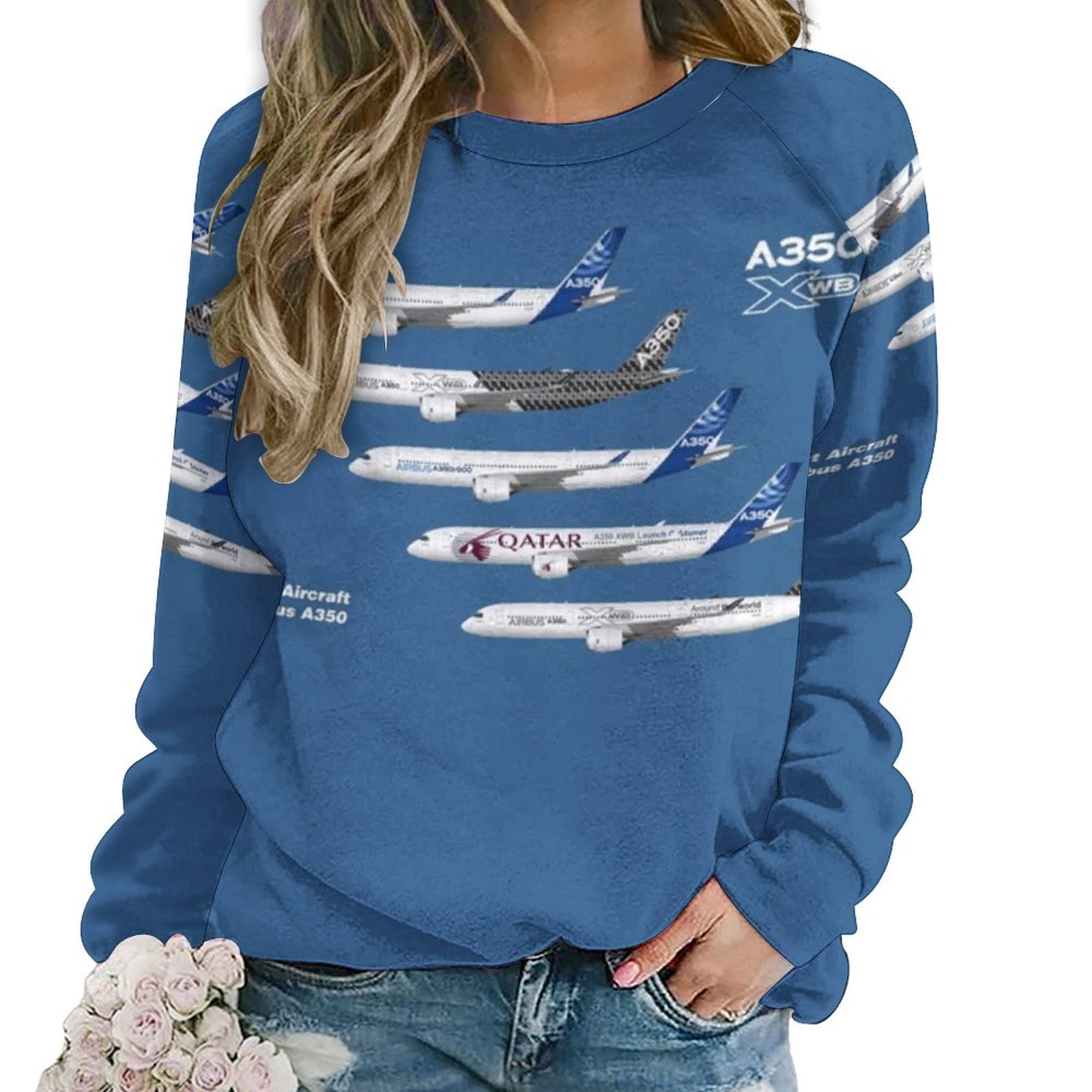 Airbus A350 Test Fleet Illustration Hoodie Sweatshirt Women Drawstring ...