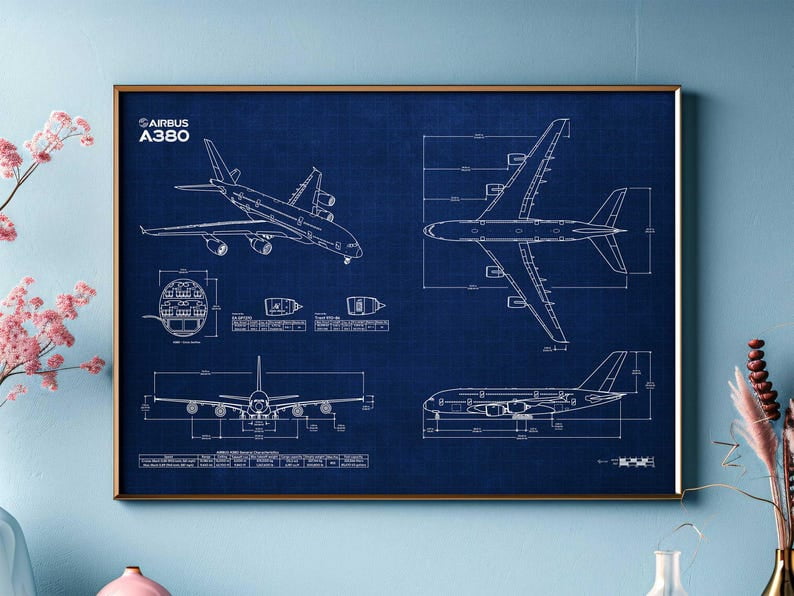 Airbus A380 Blueprint Poster, Aviation Wall Art, Unframed Paper Poster ...