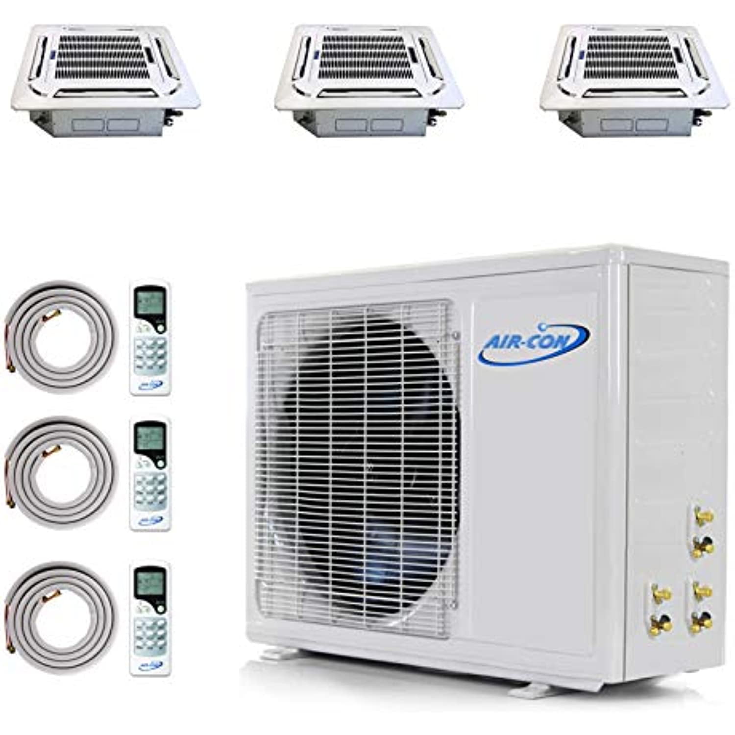 Aircon Tri 3 Zone 12000 12000 18000 BTU Mini Split AC Air Conditioner ...