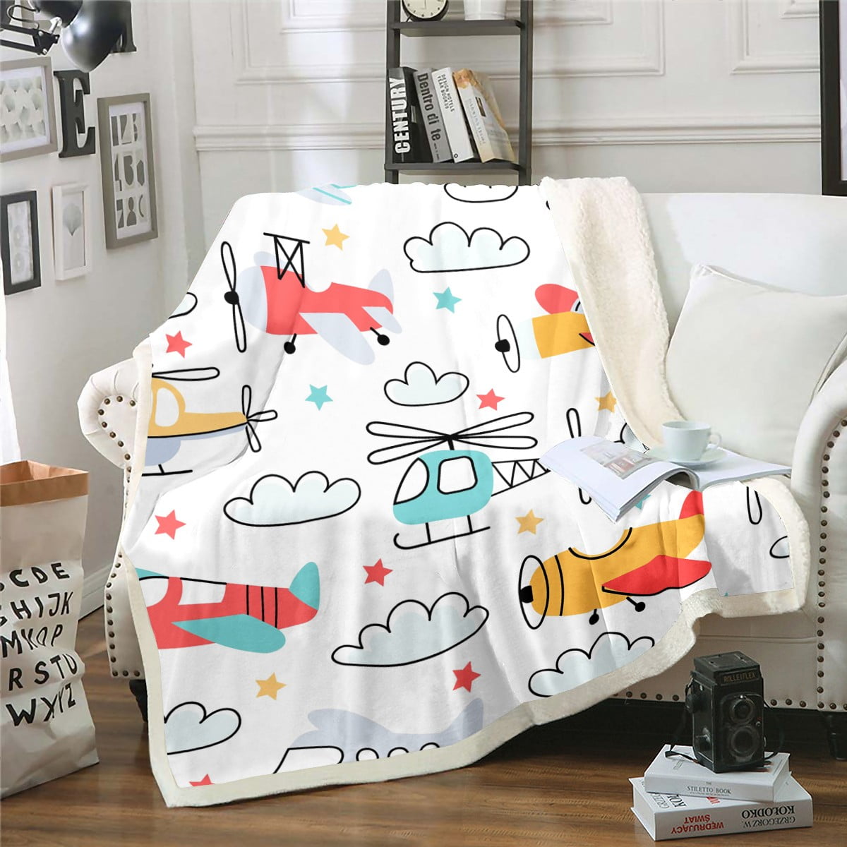 Aircraft 40"x50" Throw Blanket for Boys,Cartoon Airplane Fleece Blanket ...