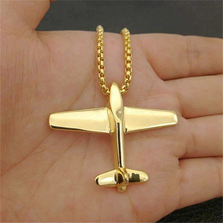 Aircraft Airplane Necklace & Pendant With 14K Yellow Gold Chains For ...