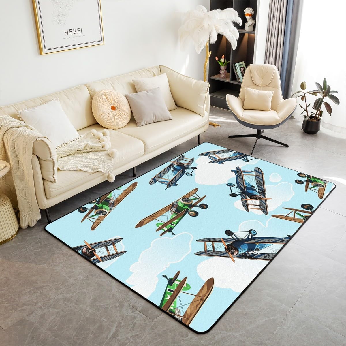 Aircraft Area Rug Vintage Airplane Non Slip Rug fors Flying Plane ...
