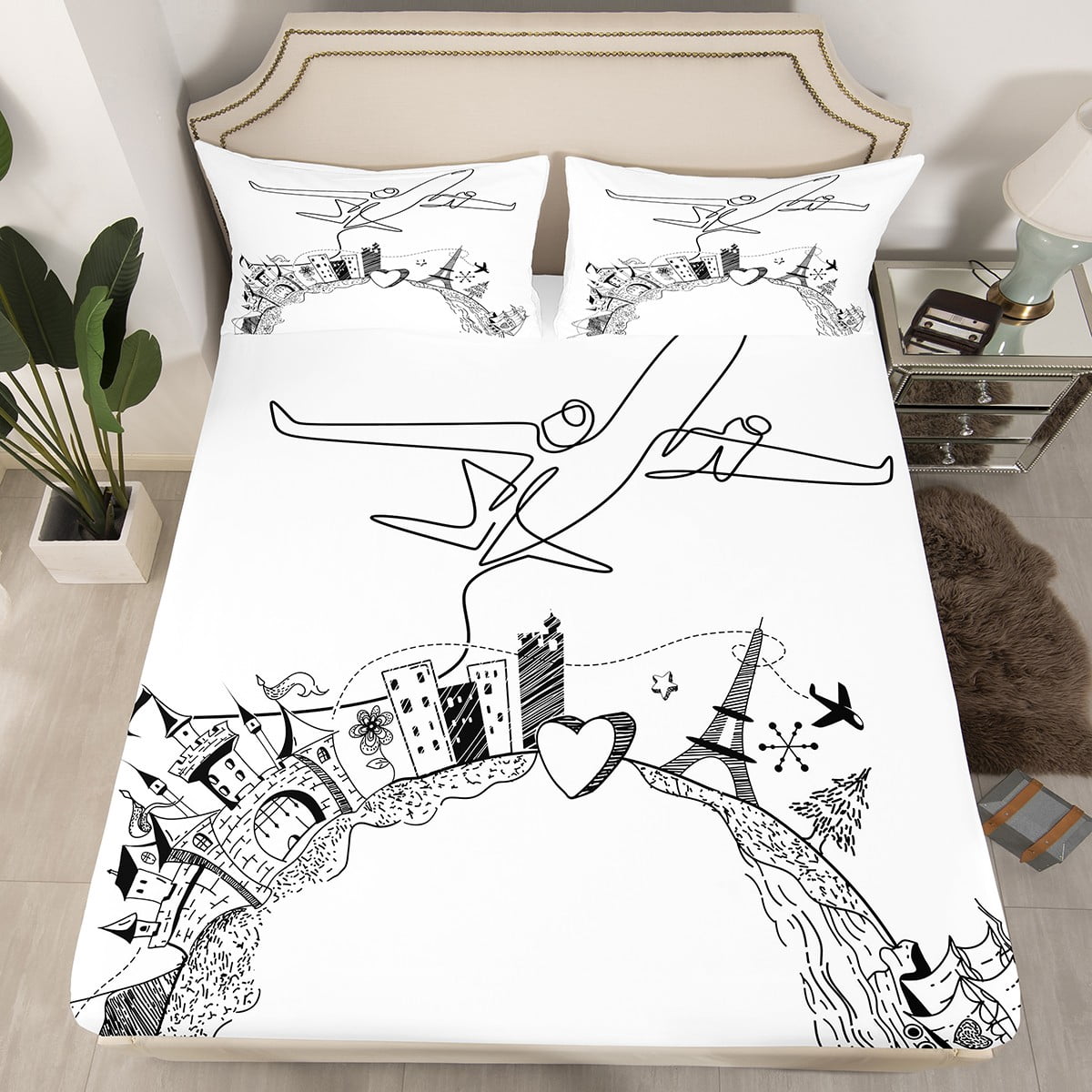 Aircraft Bed Sheets Full Size Airplane Fitted Sheet Teens Flying Flight ...