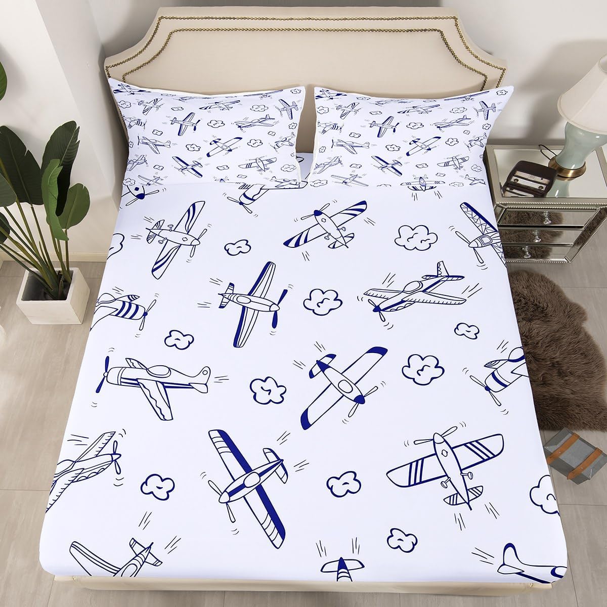 Aircraft Bed Sheets Set Kids Airplane Print Sheet Set Sky Plane Flying ...