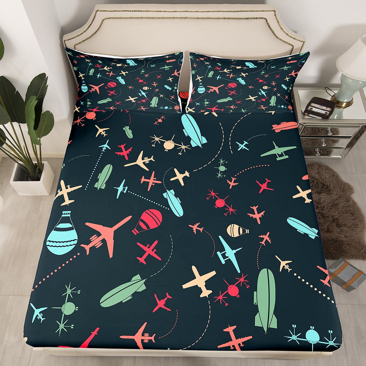 Aircraft Bed Sheets Military Theme Airplane Fitted Sheet Twin,Missile ...