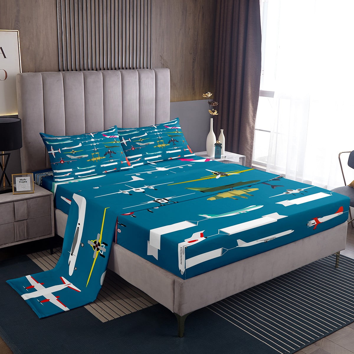 Aircraft Bed Sheets Set Airplane Queen Sheet Set ,Airport Planes Sheets ...
