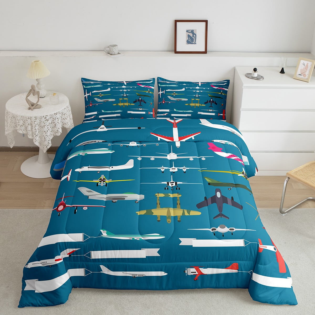 Aircraft Bedding Set Airplane Full Comforter Set for Boys Kids Child ...