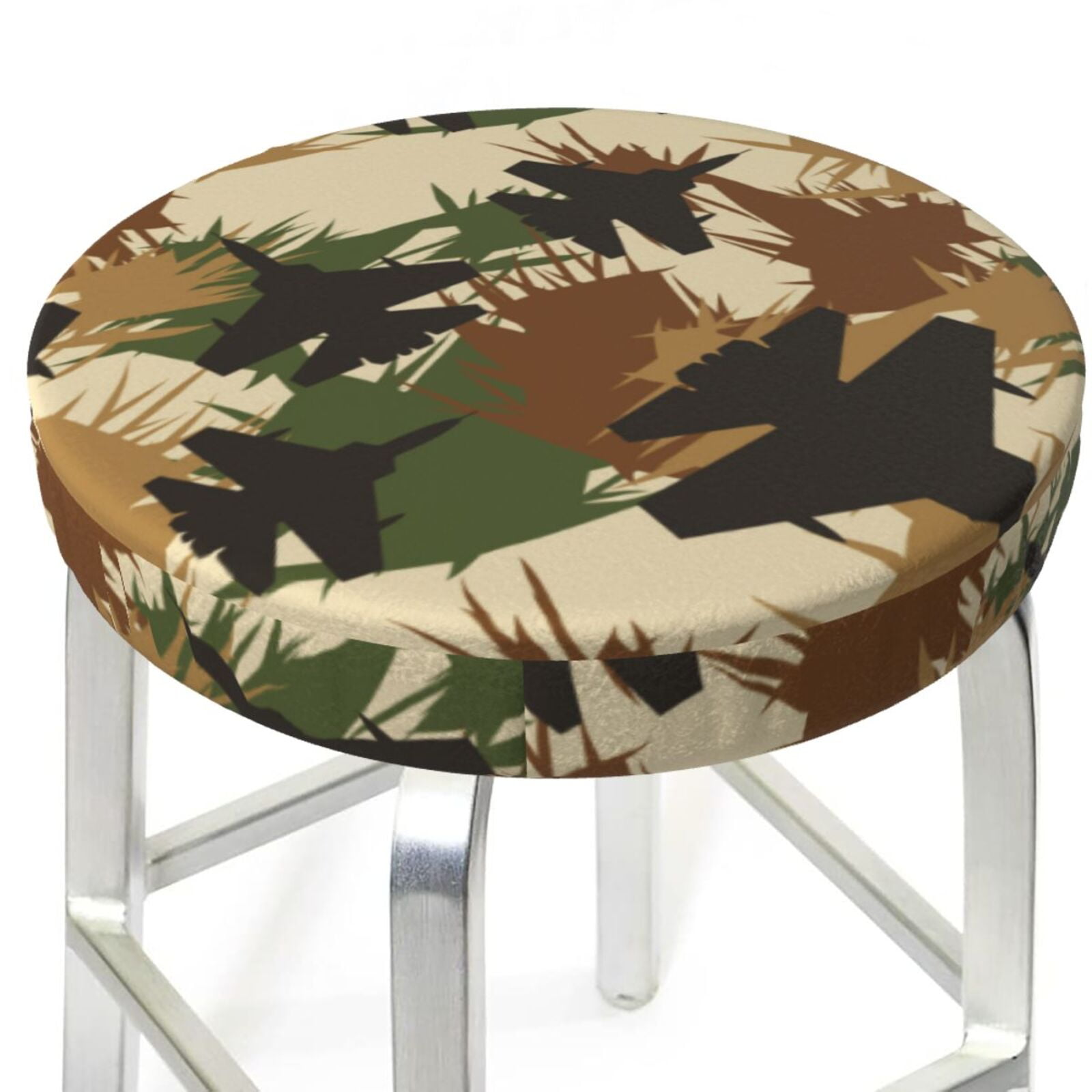 Aircraft Camouflage Round Bar Stool Seat Covers, Elastic Round Chair ...
