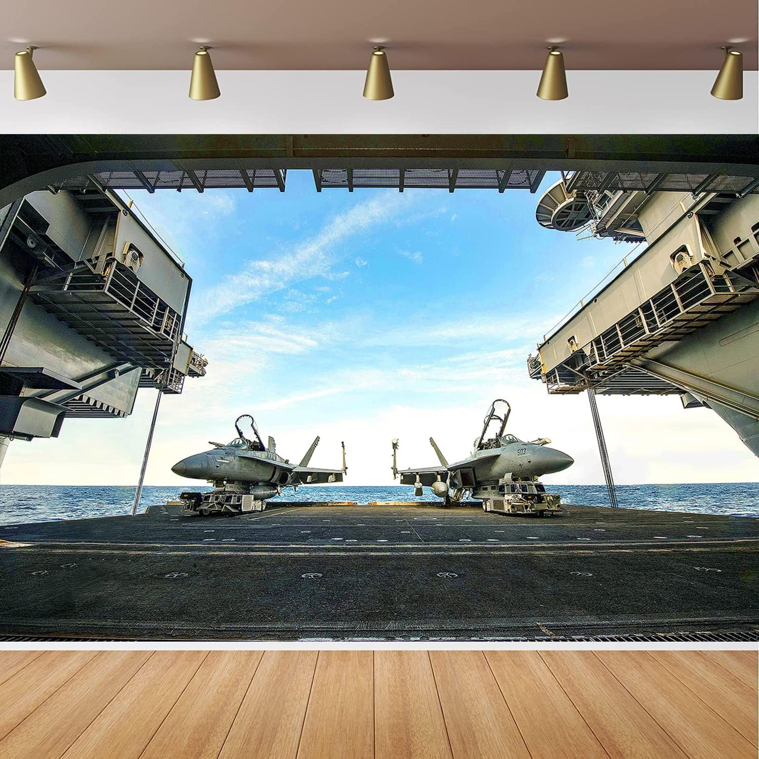 Aircraft Carrier Backdrop Military Fighter Jet Photo Booth Blue Sky ...