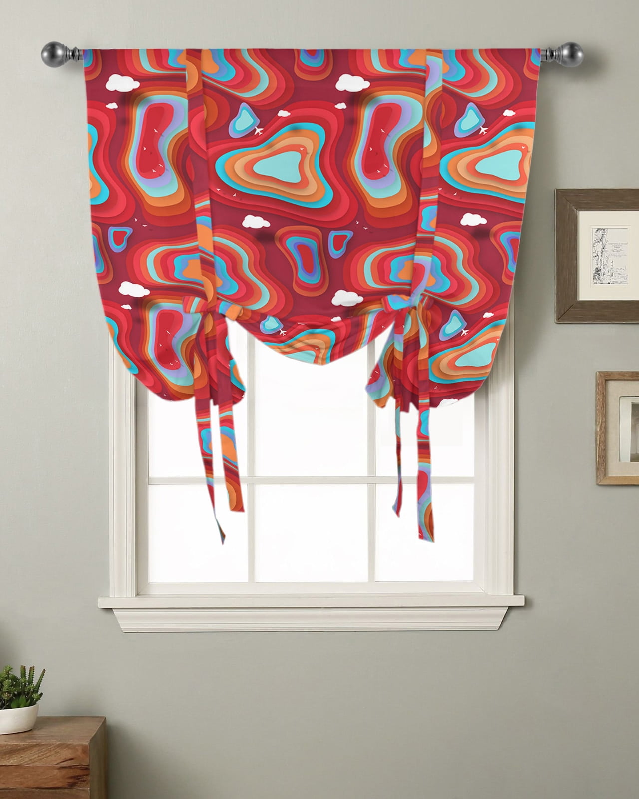 Aircraft Cloud Gradient Color Block Abstract Red Kitchen Short Window ...