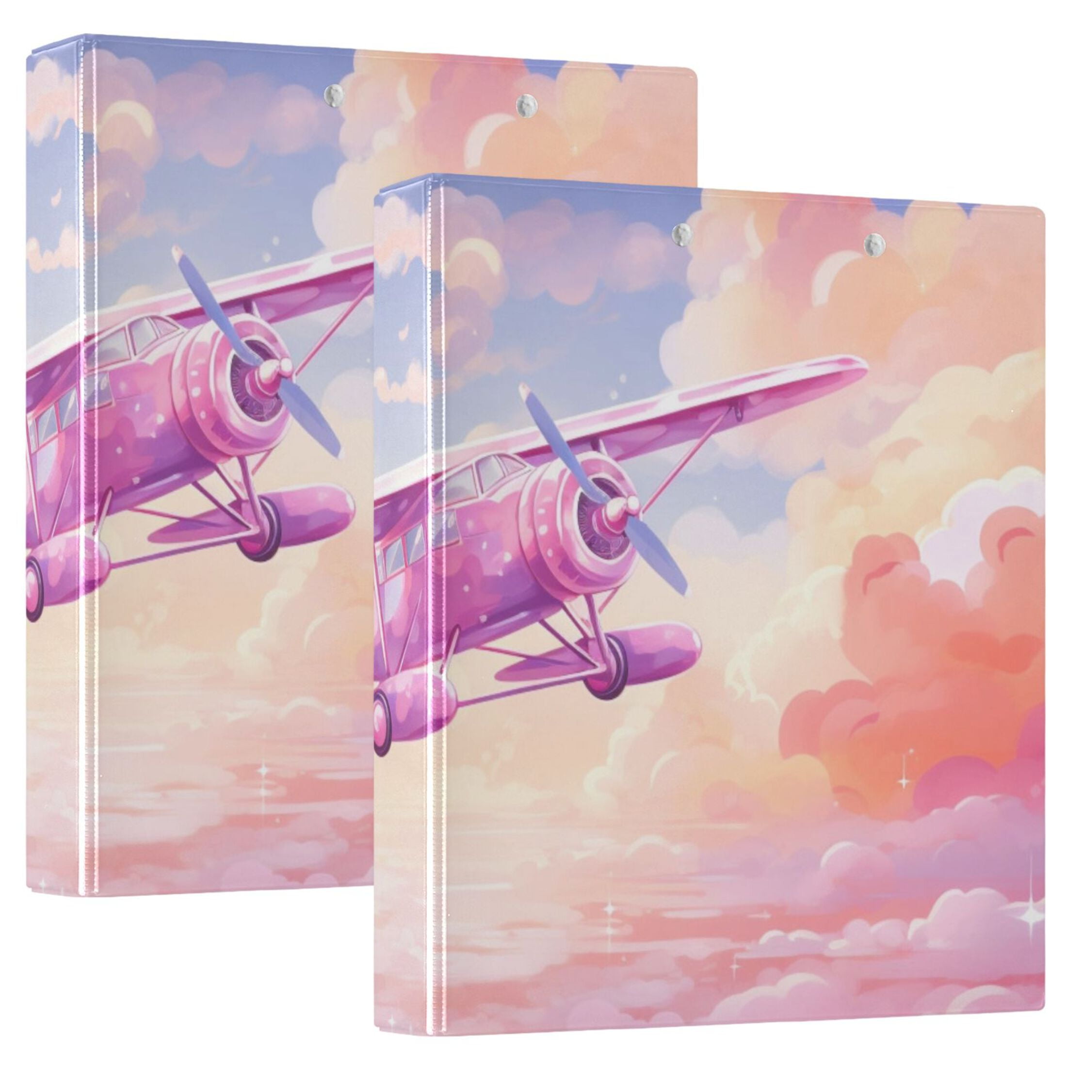 Aircraft Clouds Pink Airplane 3 Ring Binders 1.5 inch Hardcover File ...