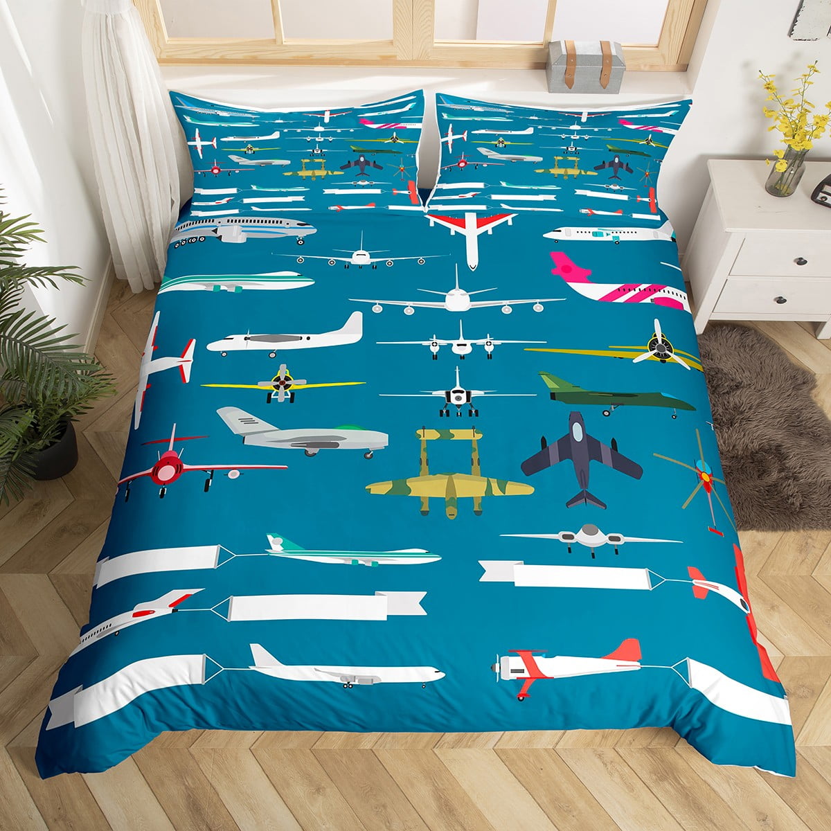 Aircraft Duvet Cover Airplane Queen Bedding Sets for Boys Kids Child ...