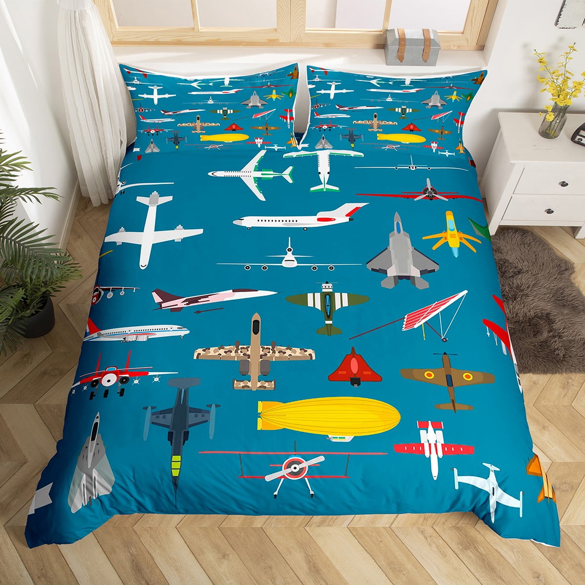 Aircraft Duvet Cover Airplane Queen Bedding Sets for Boys Kids Girls ...
