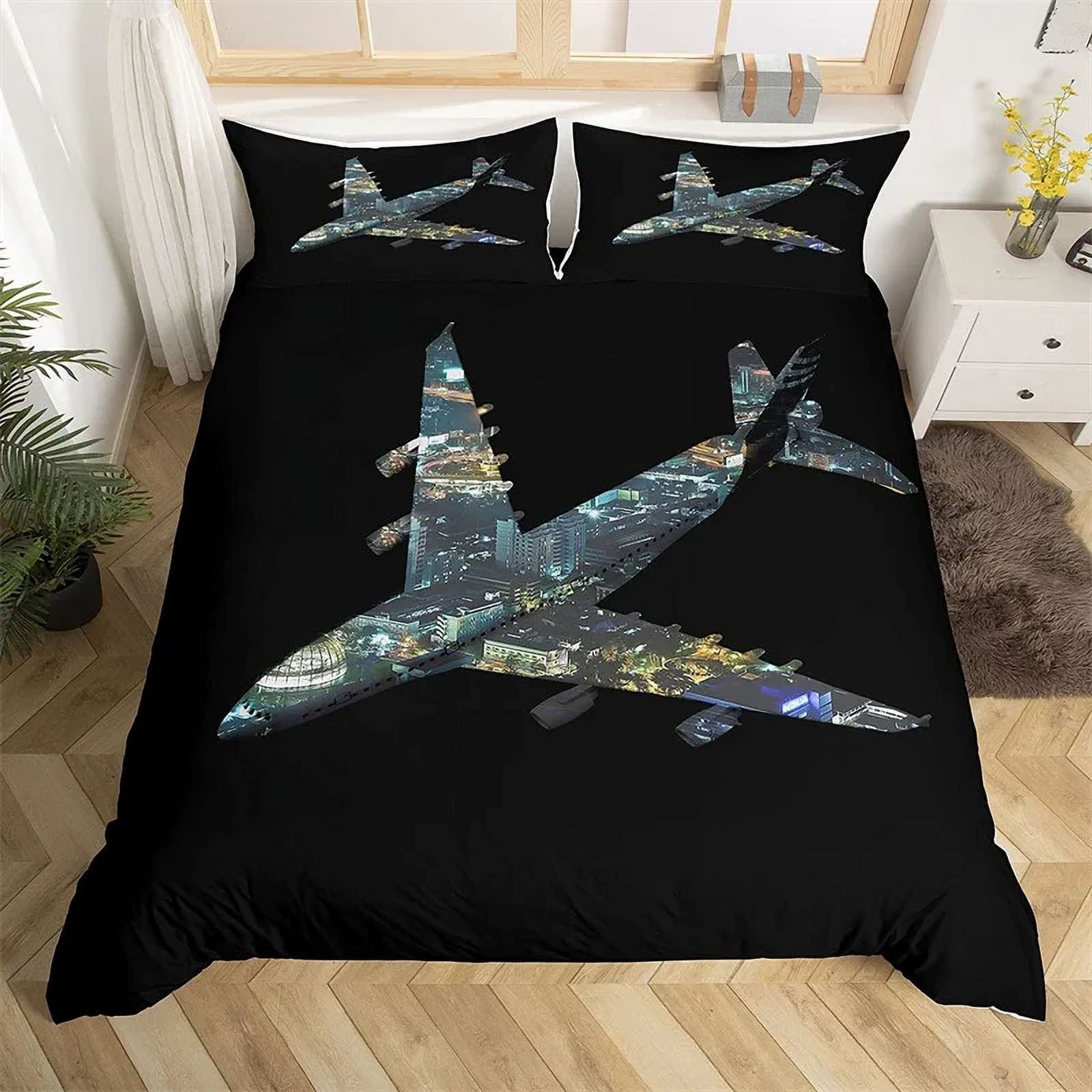Aircraft Duvet Cover Set Cartoon Airplane Bedding Set Polyester Clouds ...