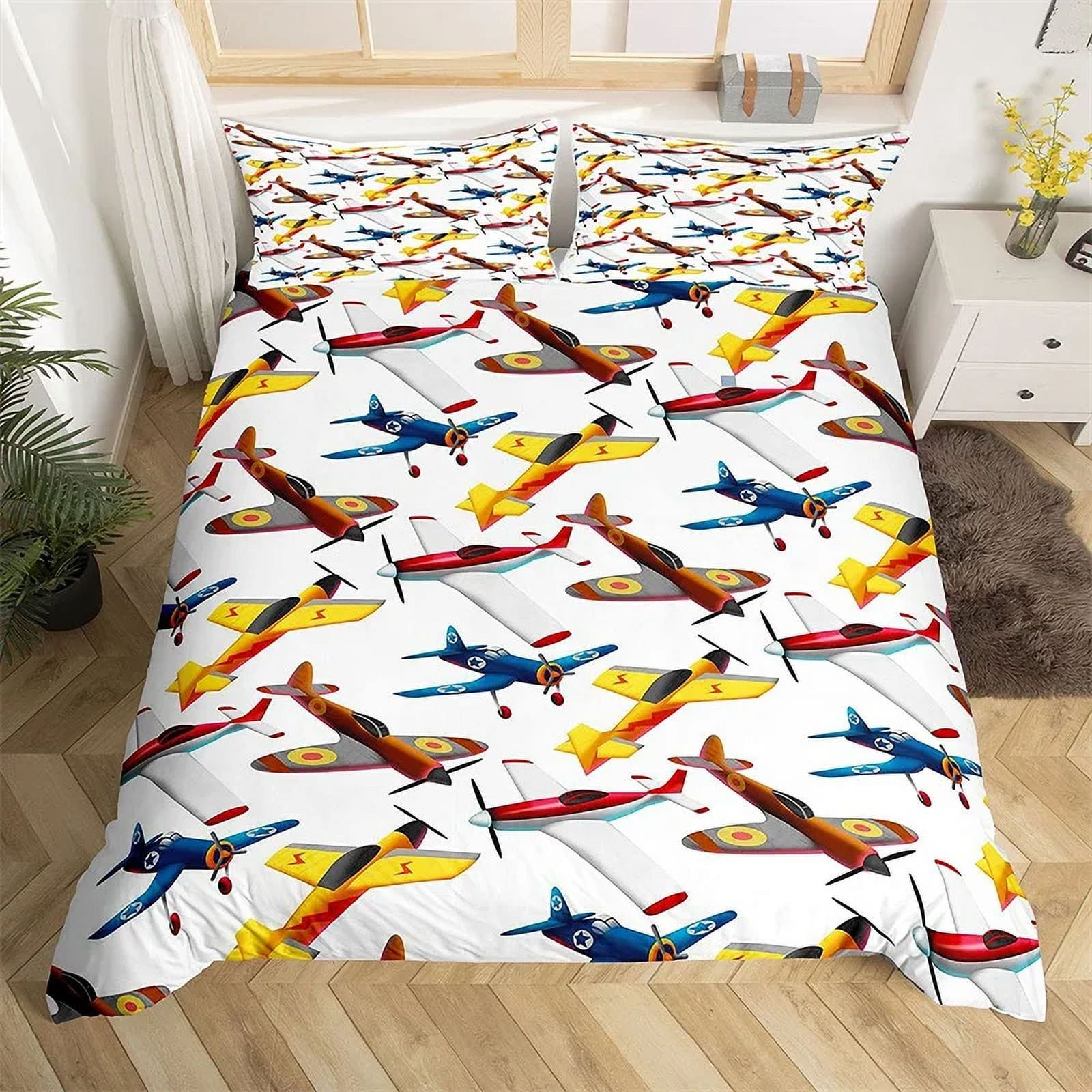 Aircraft Duvet Cover Set Cartoon Airplane Bedding Set Polyester Clouds ...