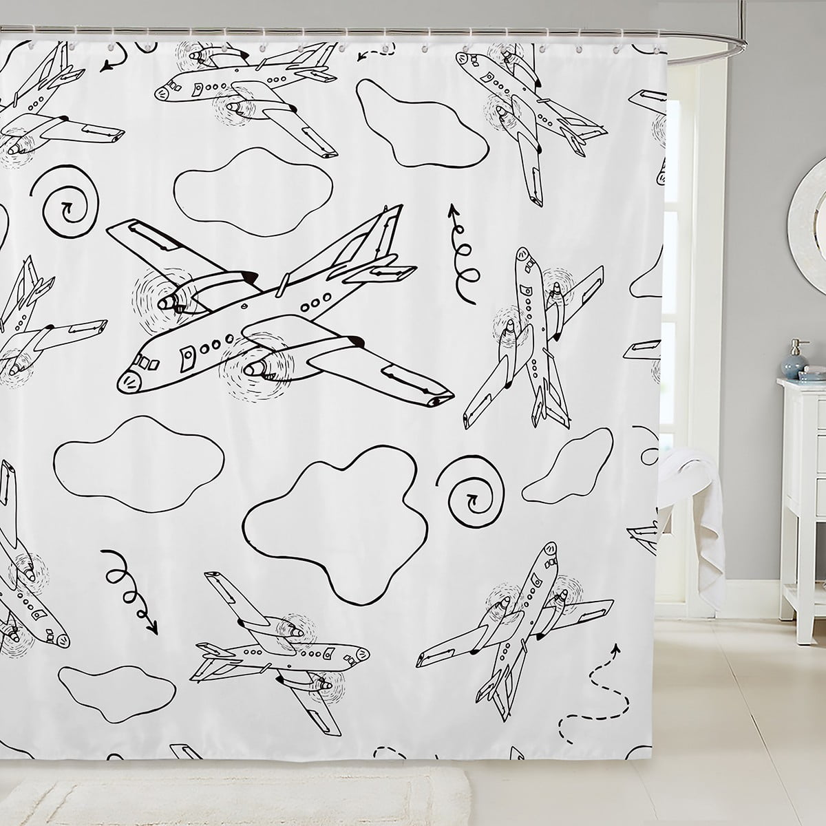 Aircraft Fabric Shower Curtain Airplane Bath Curtain,Helicopter ...