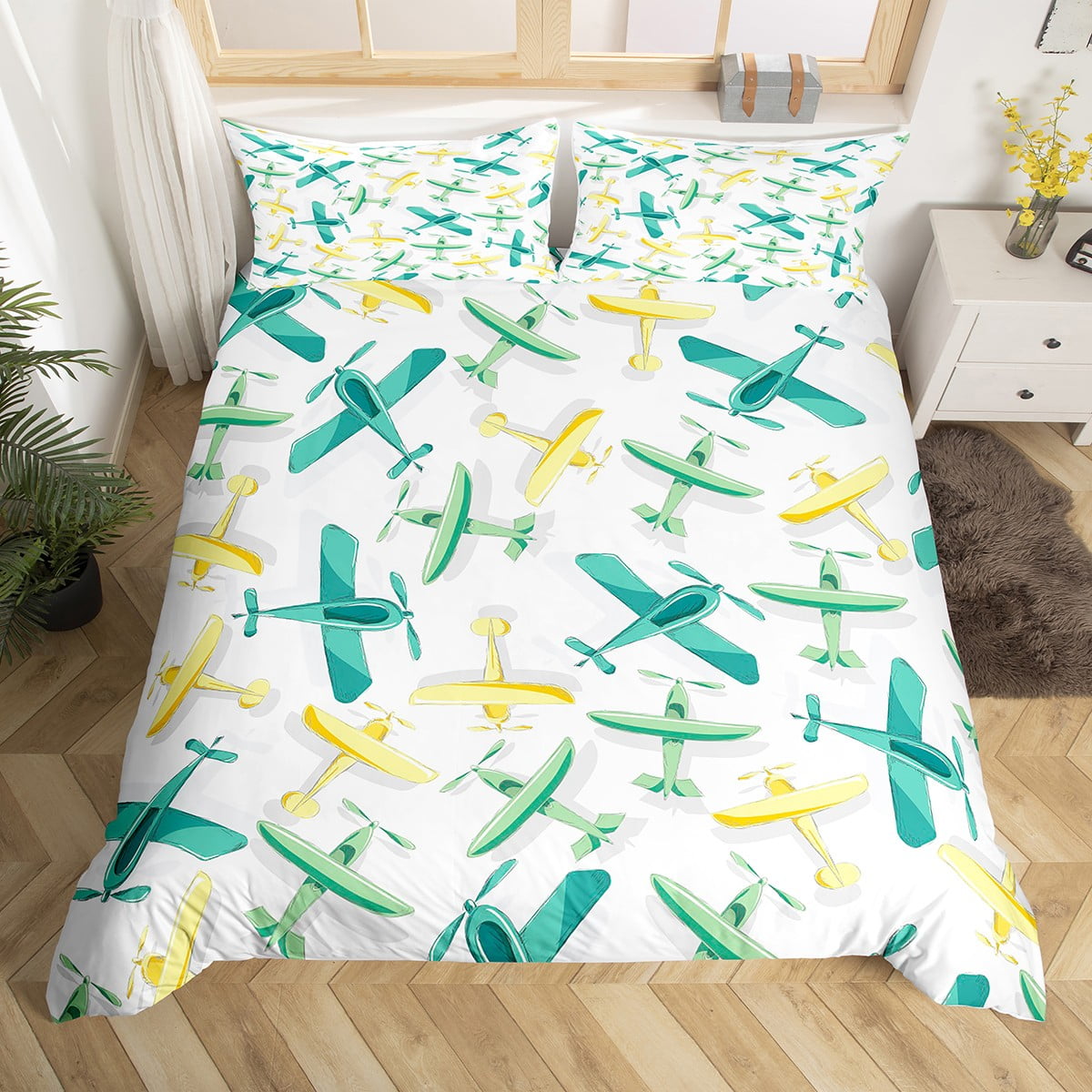 Aircraft Full Bedding Sets for Boys,Cute Airplane Comforter Cover ...