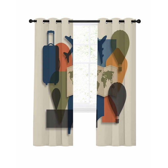 Aircraft Maps Blackout Curtains 45 Inch Length Abstract Black Hot ...