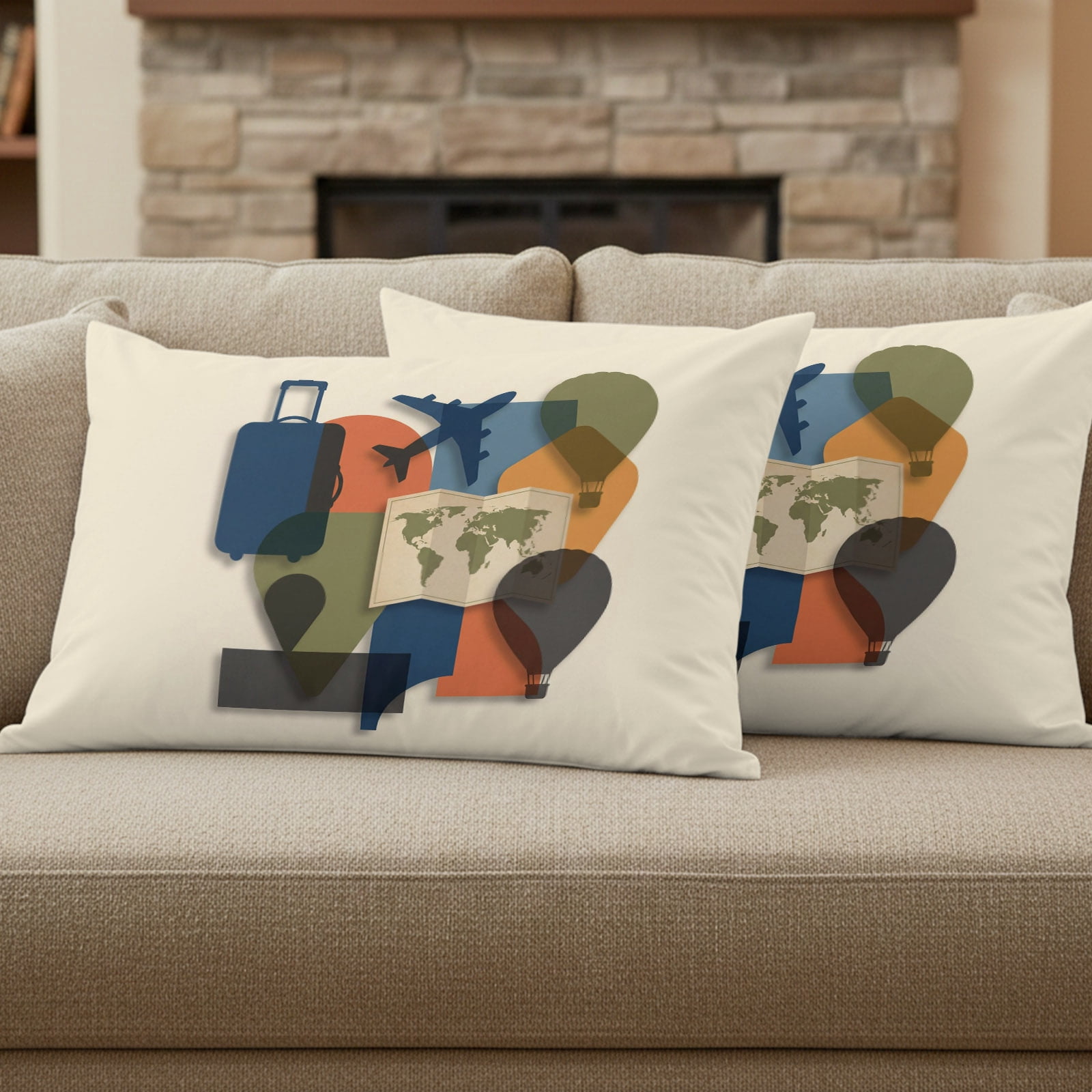 Aircraft Maps Pillow Covers Set of 2, Abstract Black Hot Balloons ...