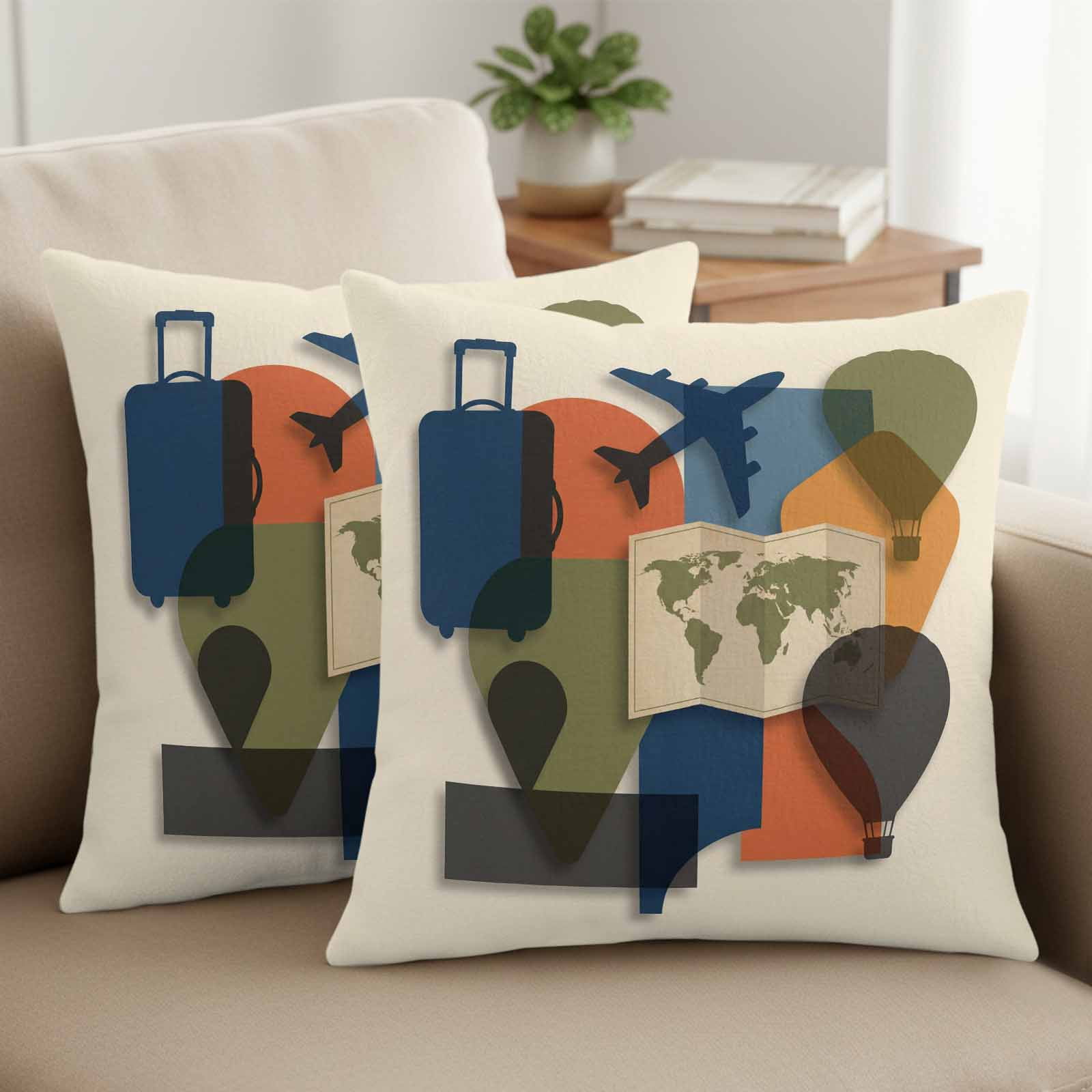 Aircraft Maps Pillow Covers Set of 2, Abstract Black Hot Balloons ...