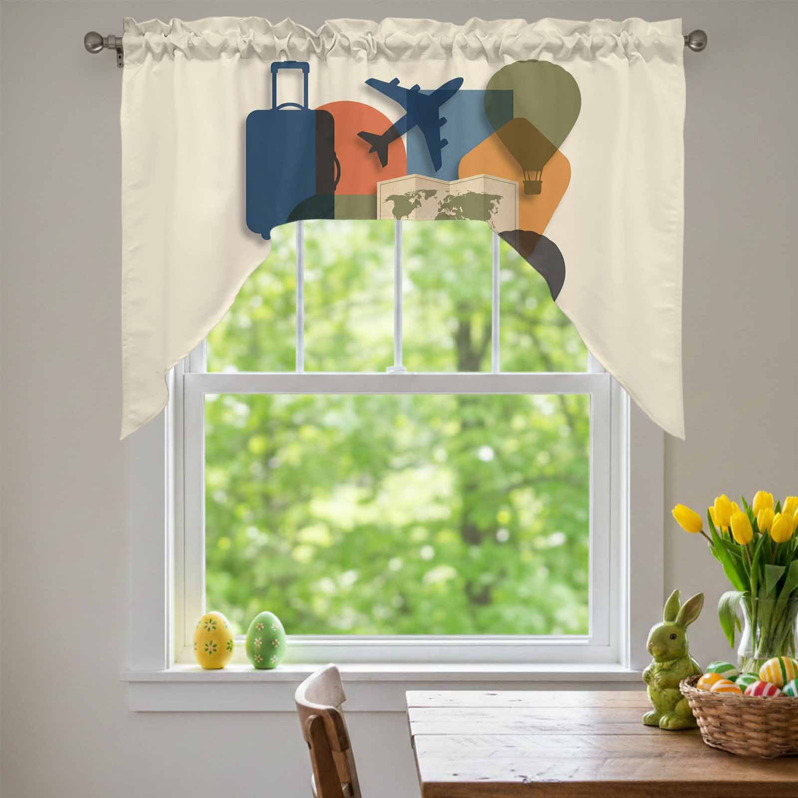 Aircraft Maps Swag Valances for Kitchen Window, Abstract Black Hot ...