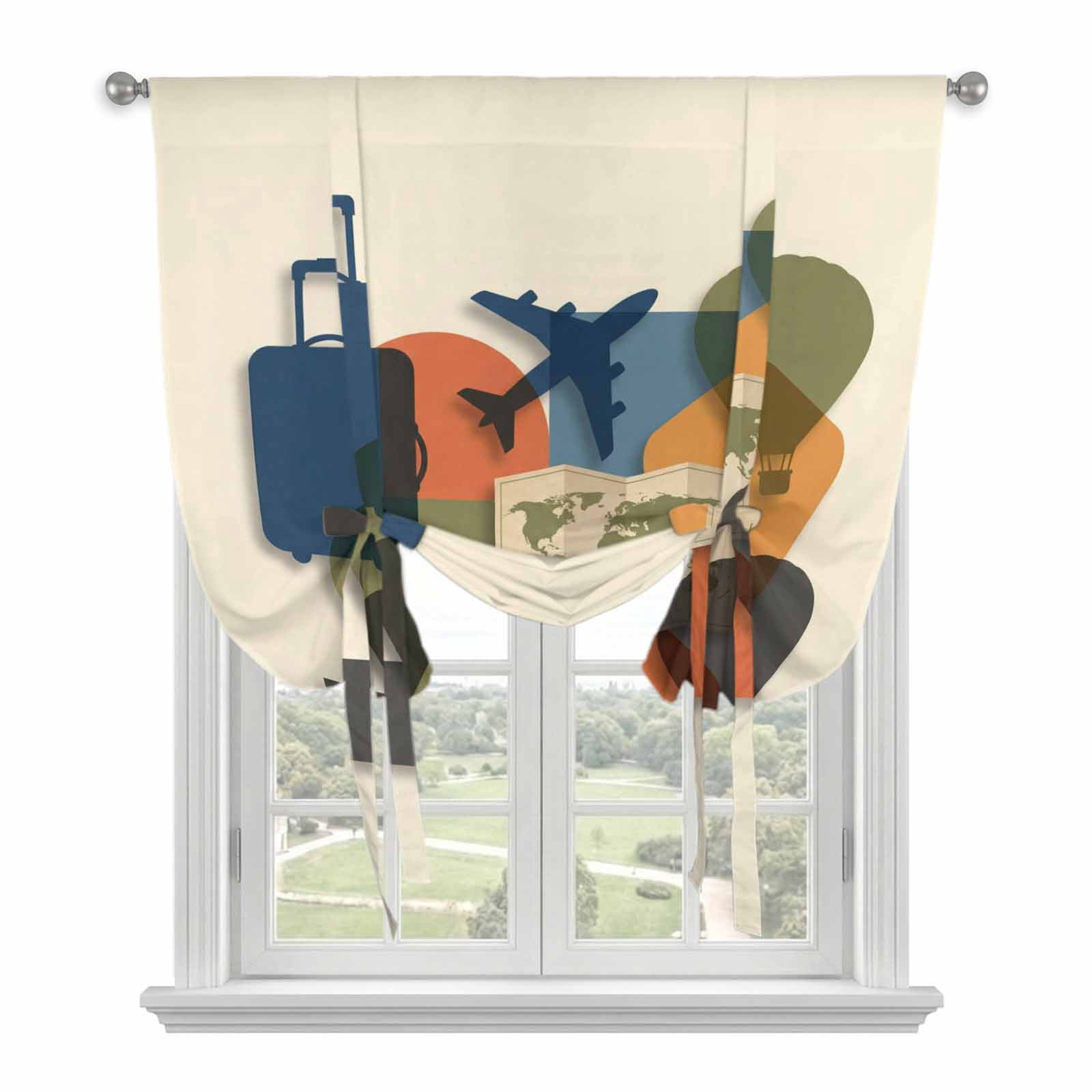 Aircraft Maps Tie Up Curtain for Window, Abstract Black Hot Balloons ...